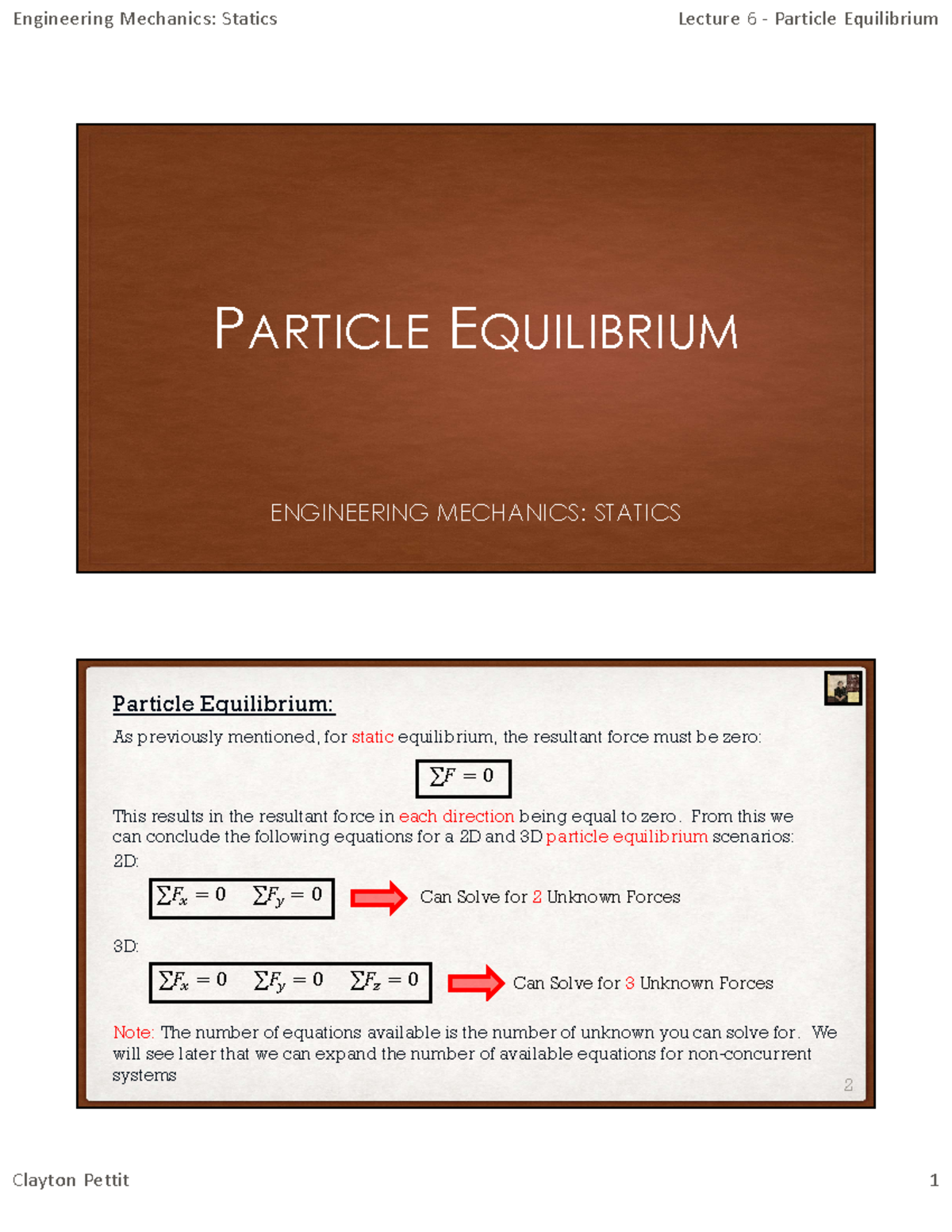 Lecture 6 - Particle Equilibrium - Engineering Mechanics: Statics Lecture 6 - Particle ...