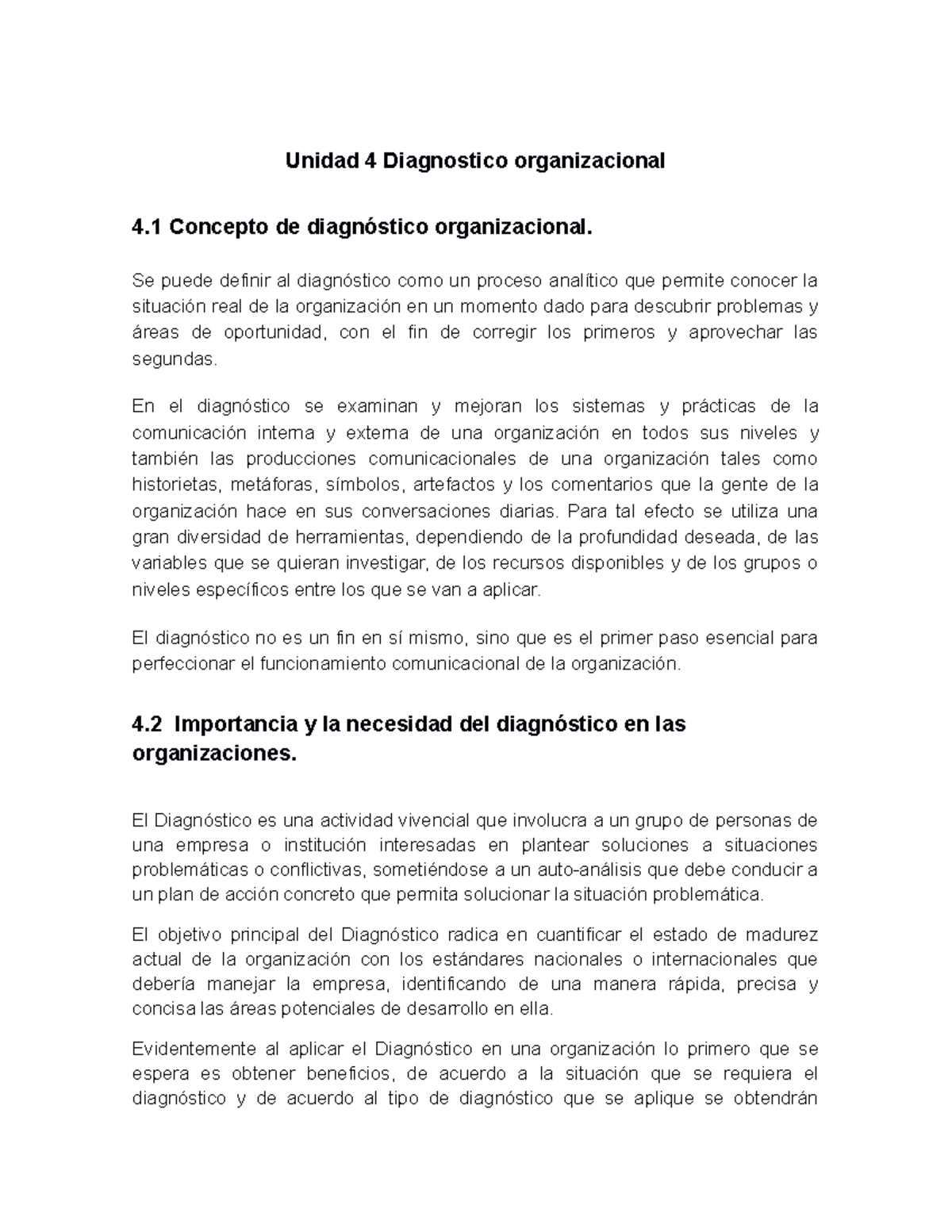 Unidad 4 Diagnostico organizacional - Unidad 4 Diagnostico organizacional 4 Concepto de ...