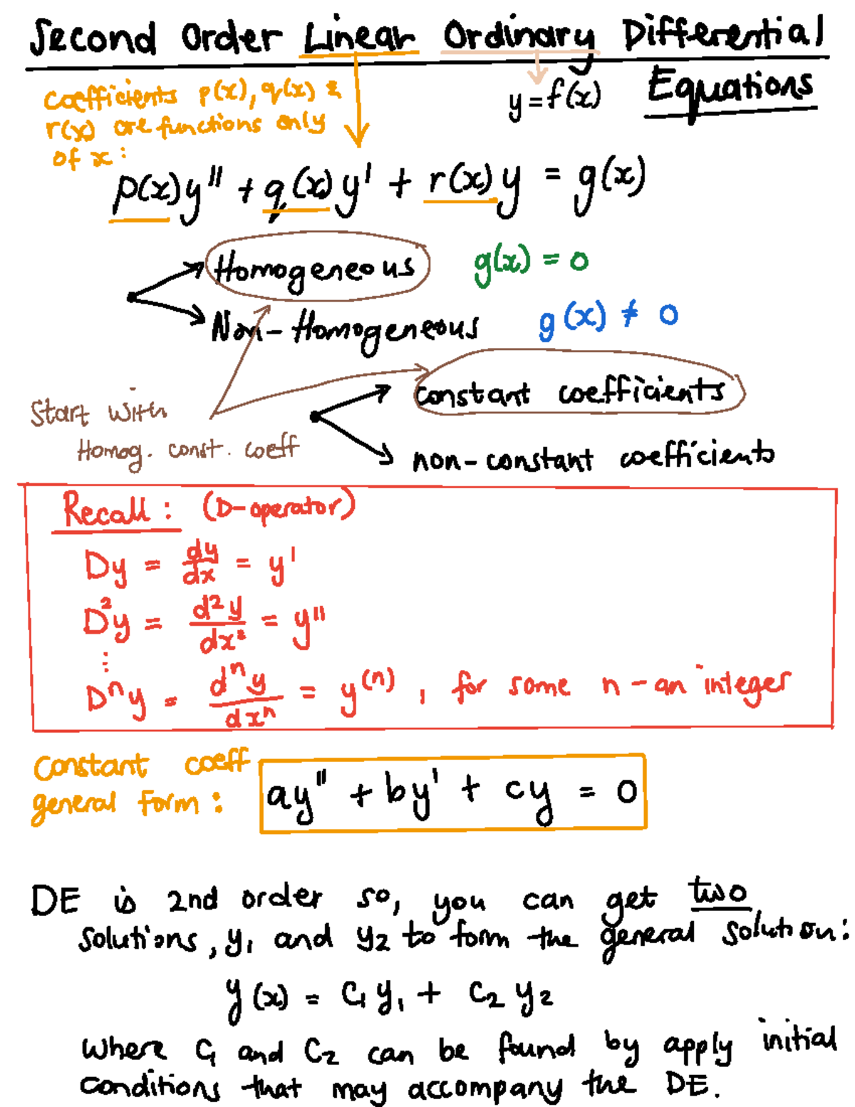 Lecture Notes 2 - Second order DEs (D-operator method)) -Updated ...