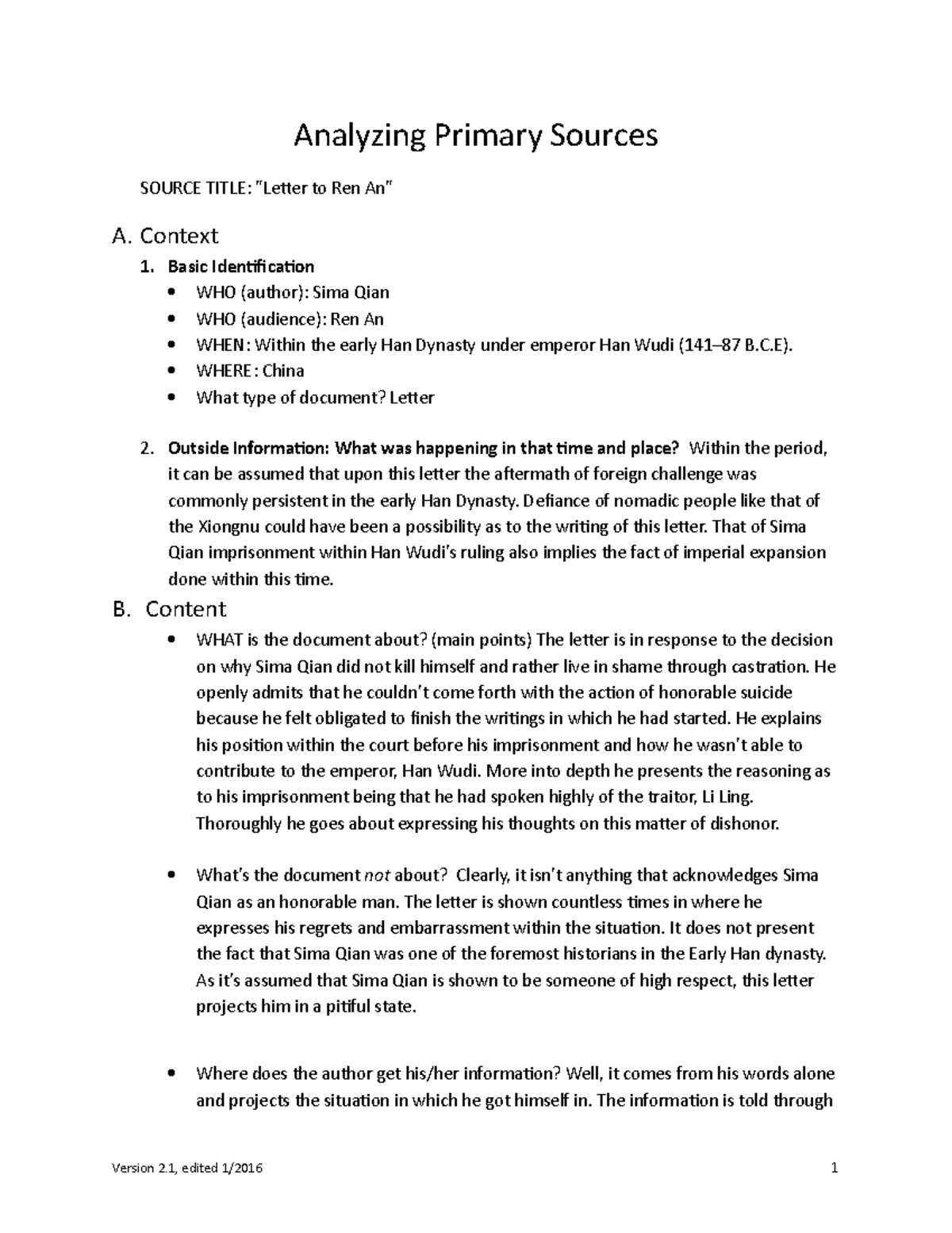 Analyzing Primary Sources worksheet single page - Analyzing Primary ...