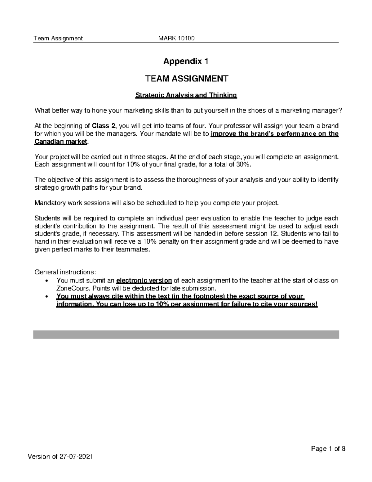 Team Assignments - Marketing - Page 1 of 8 Appendix 1 TEAM ASSIGNMENT ...