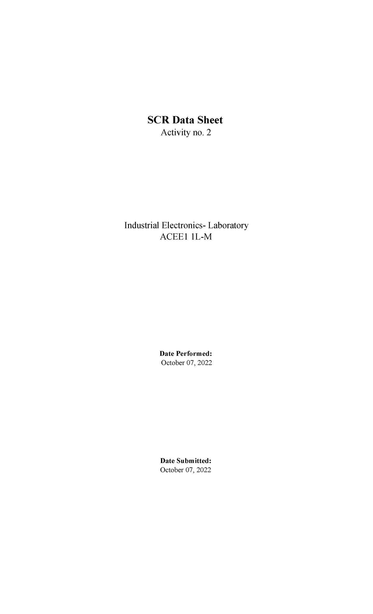 SCR DATA Sheet - SCR Data Sheet Activity no. 2 Industrial Electronics ...