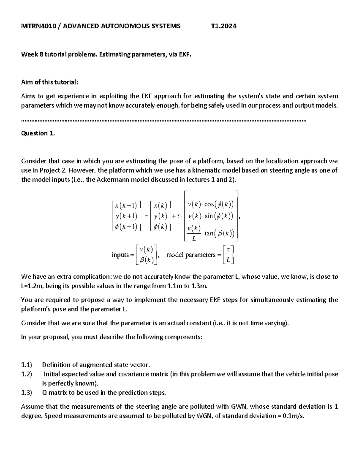 MTRN4010 2024 Tutorial Week08 - MTRN4010 / ADVANCED AUTONOMOUS SYSTEMS ...