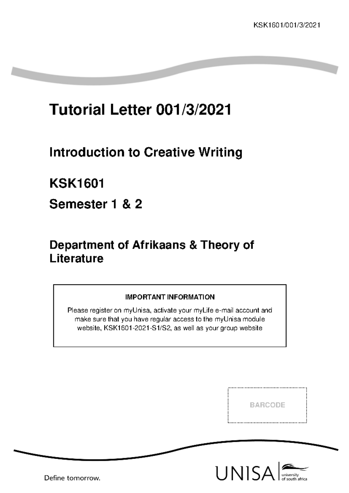001 2021 3 e - Tutorial Letter - KSK1601/ 0 01/ 3 / 2021 Tutorial ...