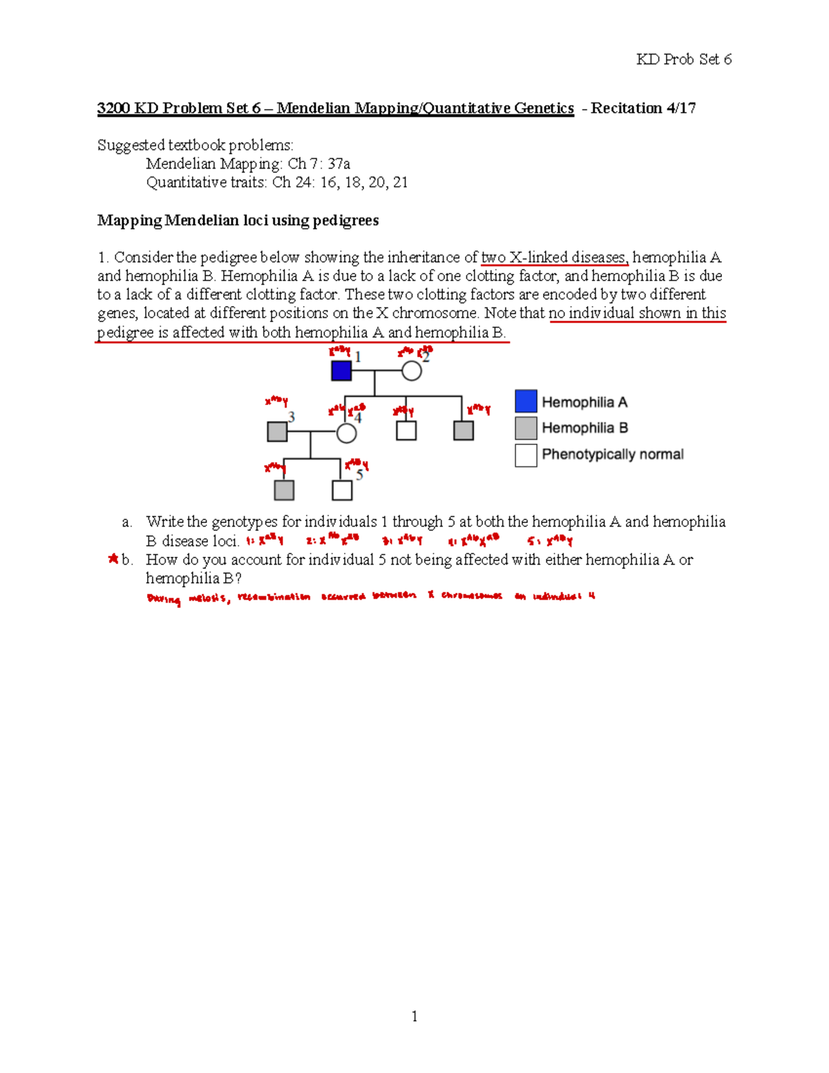 Mendelian Mapping-Quantitative Genetics Problems - 3200 KD Problem Set 6 – Mendelian - Studocu