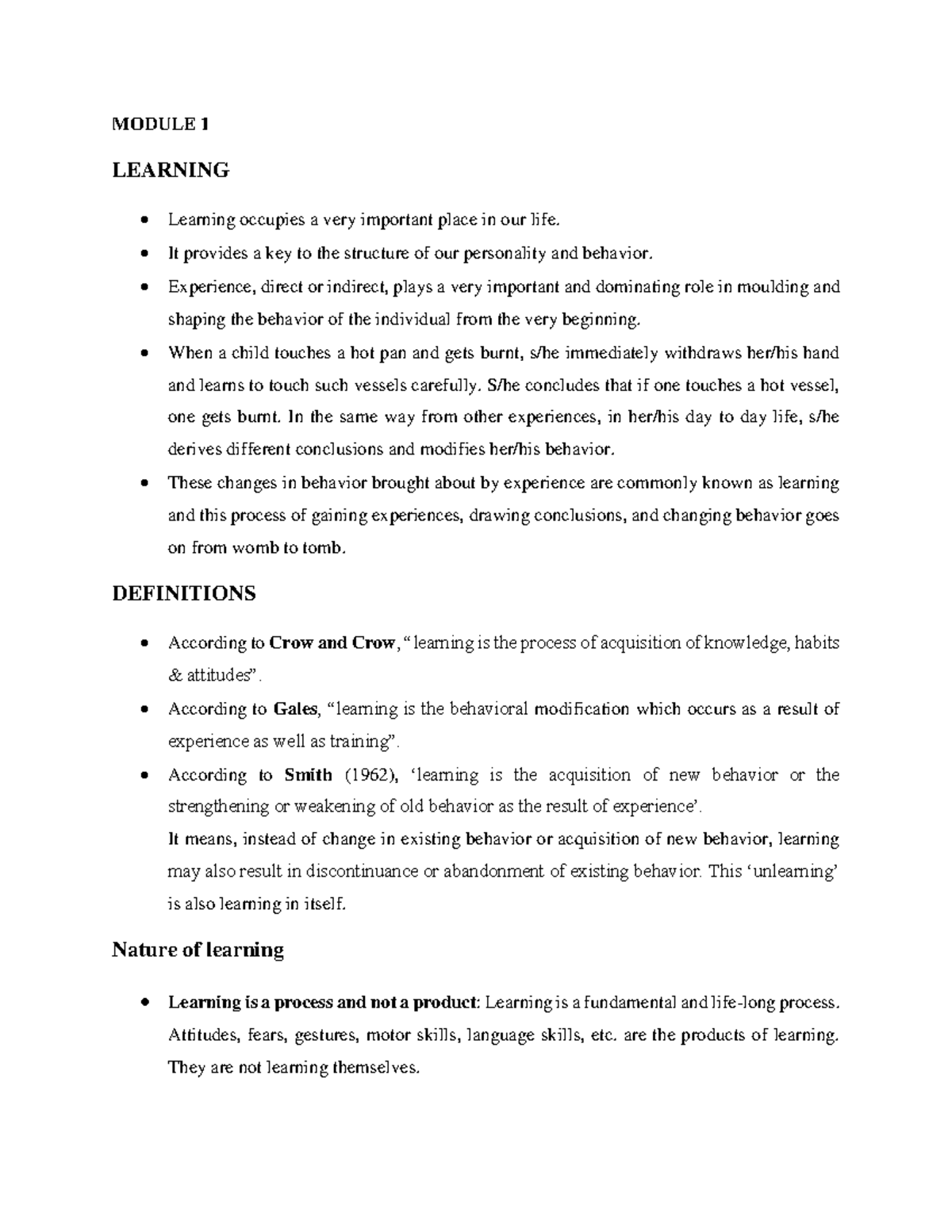 Module 1- Psychology - It's practice material - MODULE 1 LEARNING ...