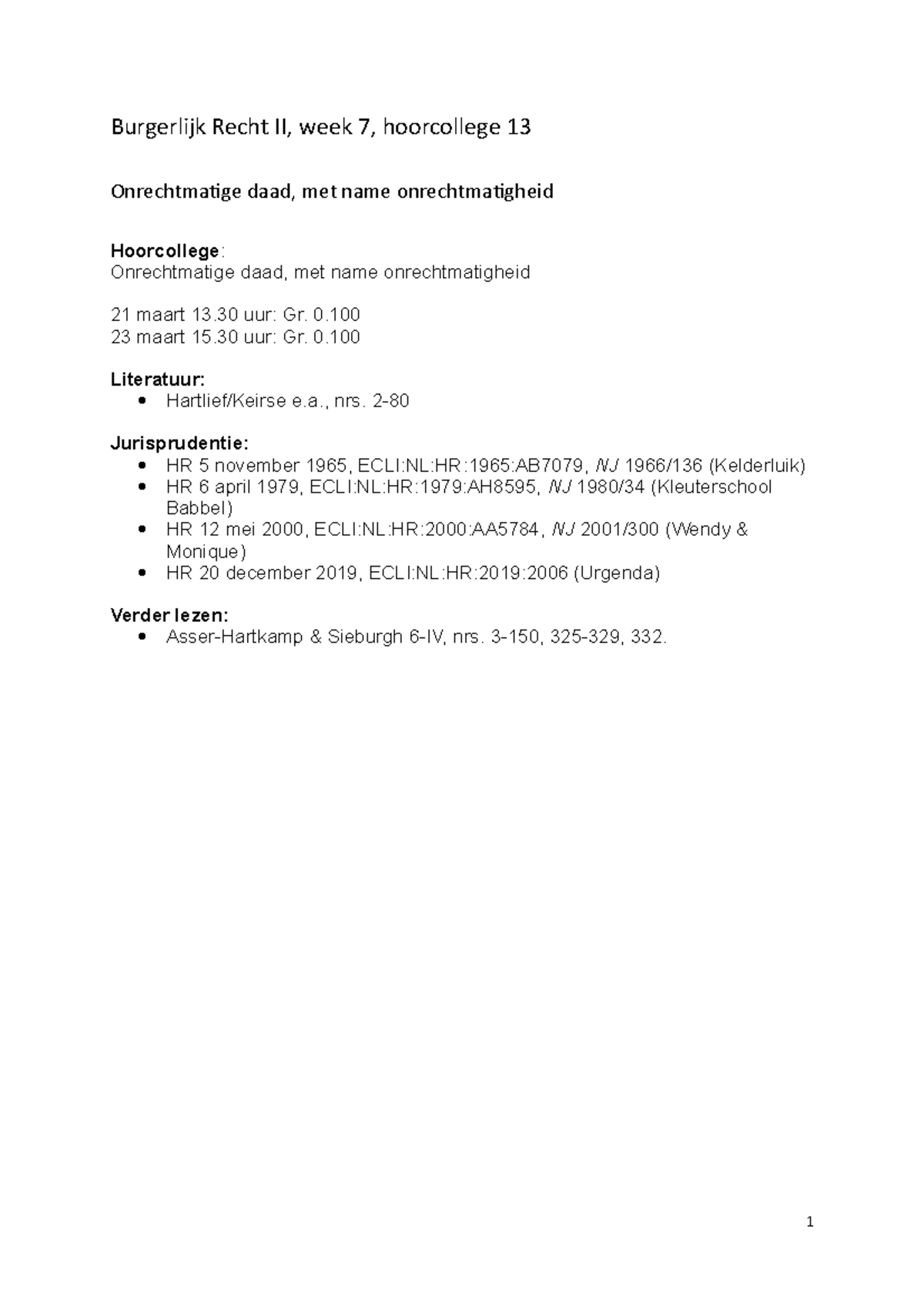 RU BA Notarieel Recht, Burgerlijk Recht II, week 7, hoorcollege 13 ...