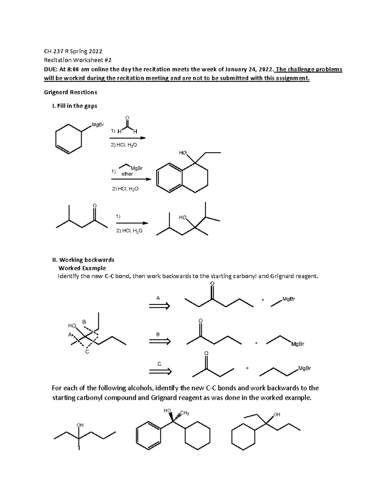 CH 237 Pre-recitation Worksheet 2 Sp 2022 - CH 237 R Spring 2022 ...