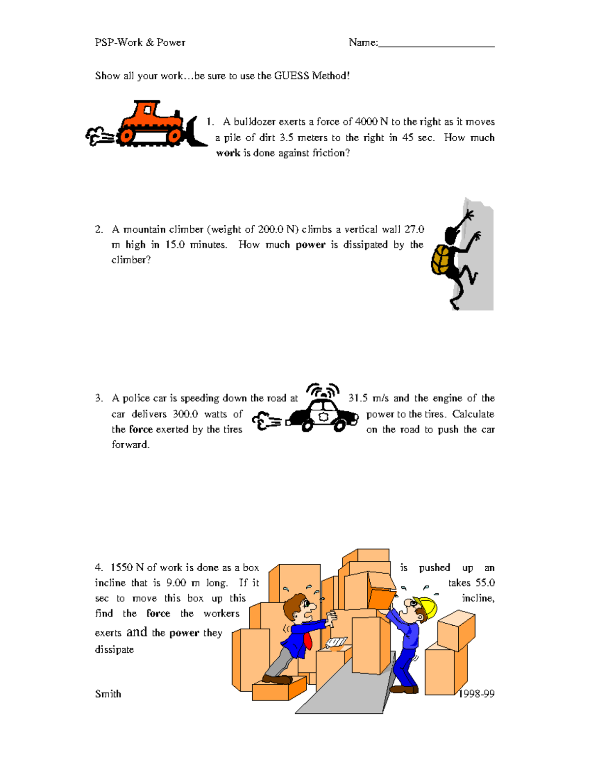 Work and power worksheet - PSP-Work & Power Name ...