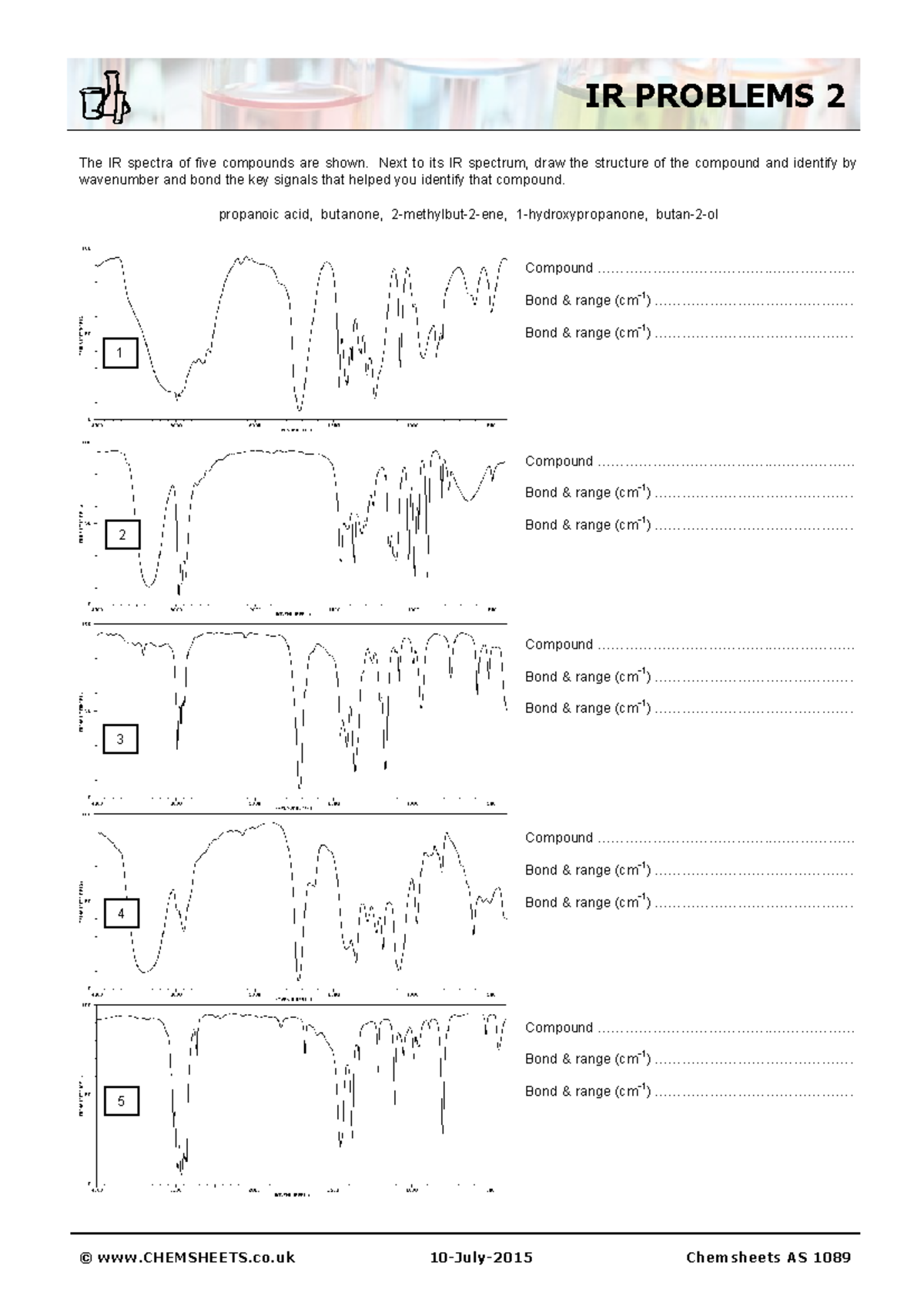 Chemsheets AS 1089 IR problems 2 - © CHEMSHEETS.co The IR spectra of ...