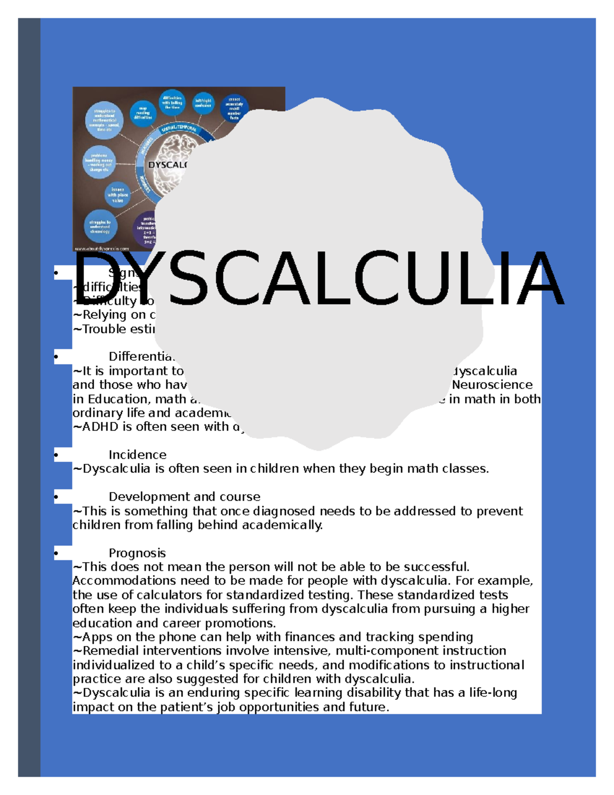 Wk8 Dyscalculia - Signs and symptoms according to the DSM-5-TR ...
