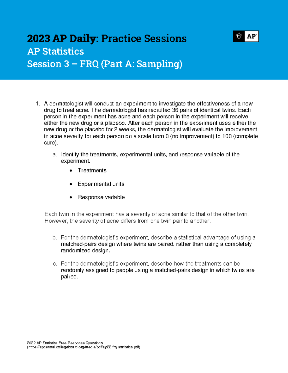 Session 3 Statistics 2023 AP Daily Practice Sessions - 2022 AP ...