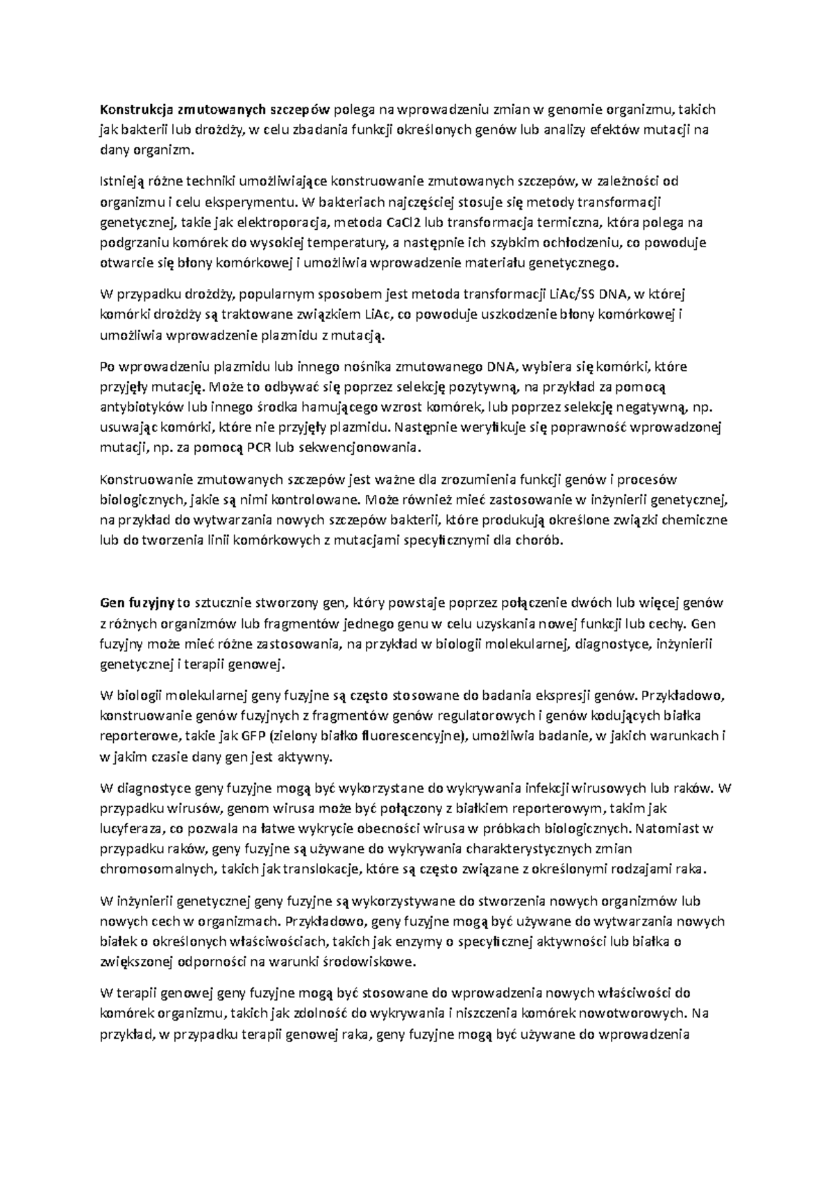 MOK 3 - Materiały do egzaminu - Konstrukcja zmutowanych szczepów polega ...