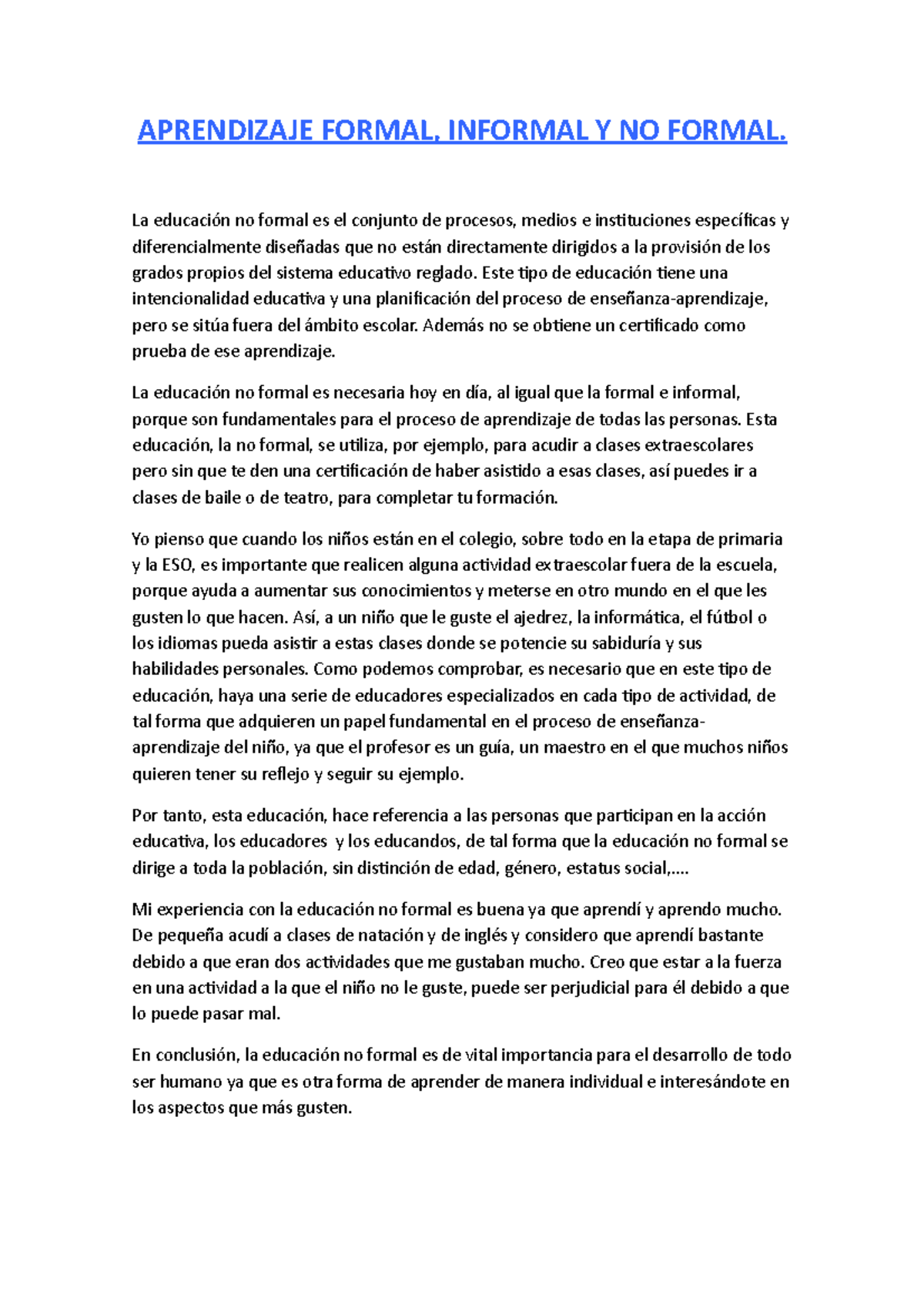 12-aprendizaje no formal. 1º cuatrimestre de la carrera, 1º año. - APRENDIZAJE FORMAL, INFORMAL ...