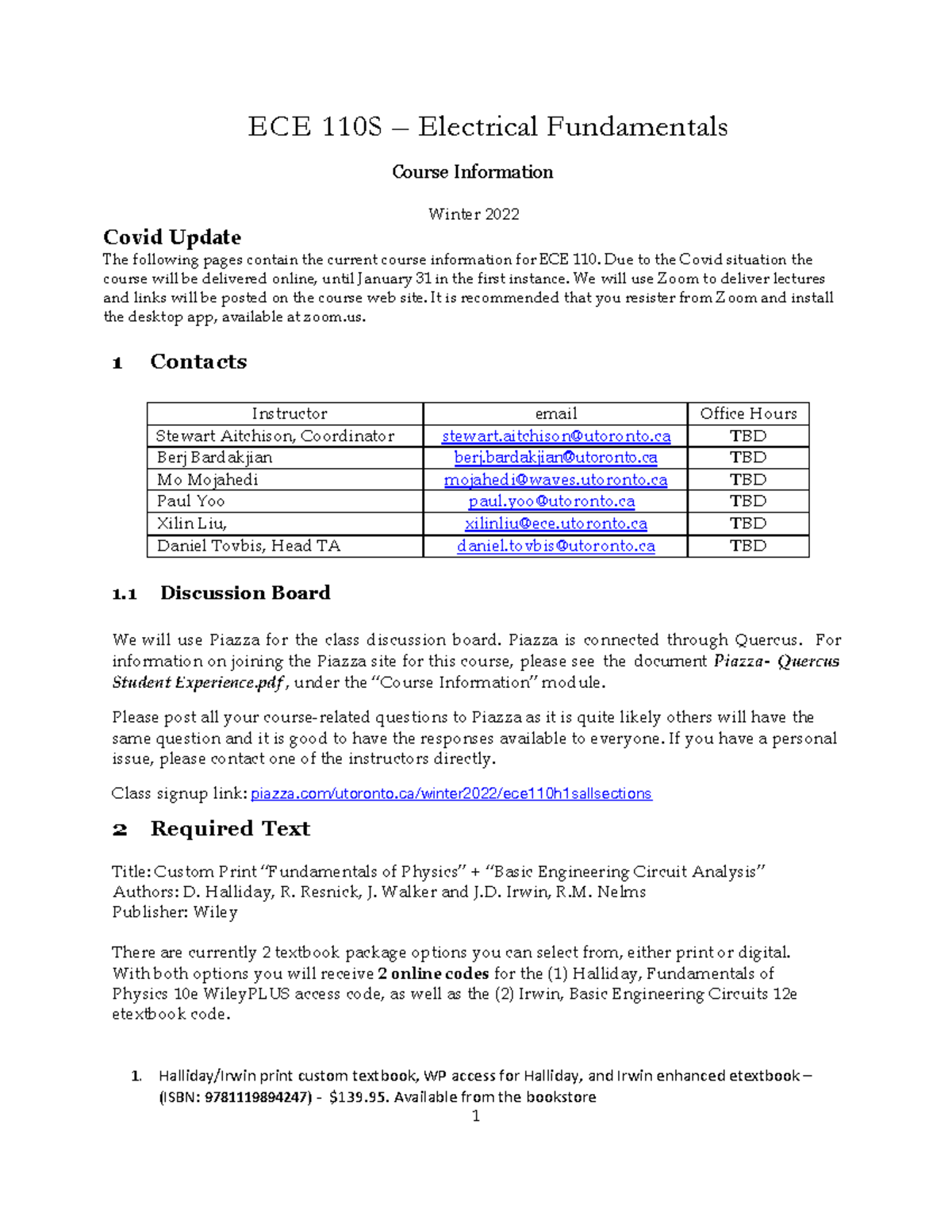 ECE110 Course Outline - Syllabus - ECE 110S – Electrical Fundamentals ...