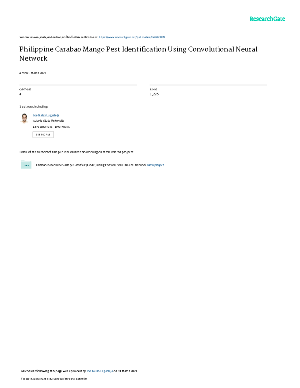 Philippine Carabao Mango Pest Identification Using Convolutional Neural Network See