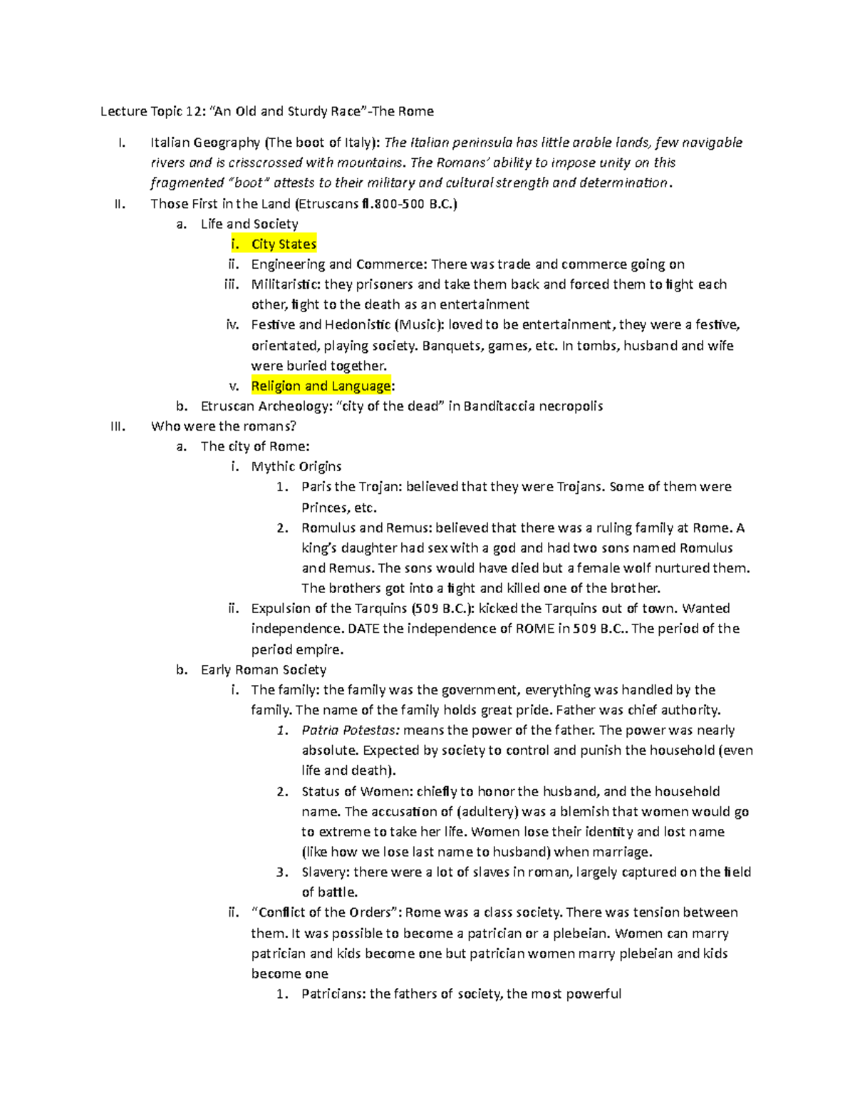 12 The Rome - Lecture notes 12 - Lecture Topic 12: Old and Sturdy Rome ...