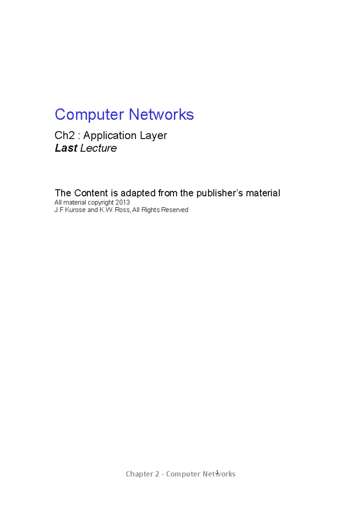 Computer Networks - Ch2 K - Computer Networks Ch2 : Application Layer ...
