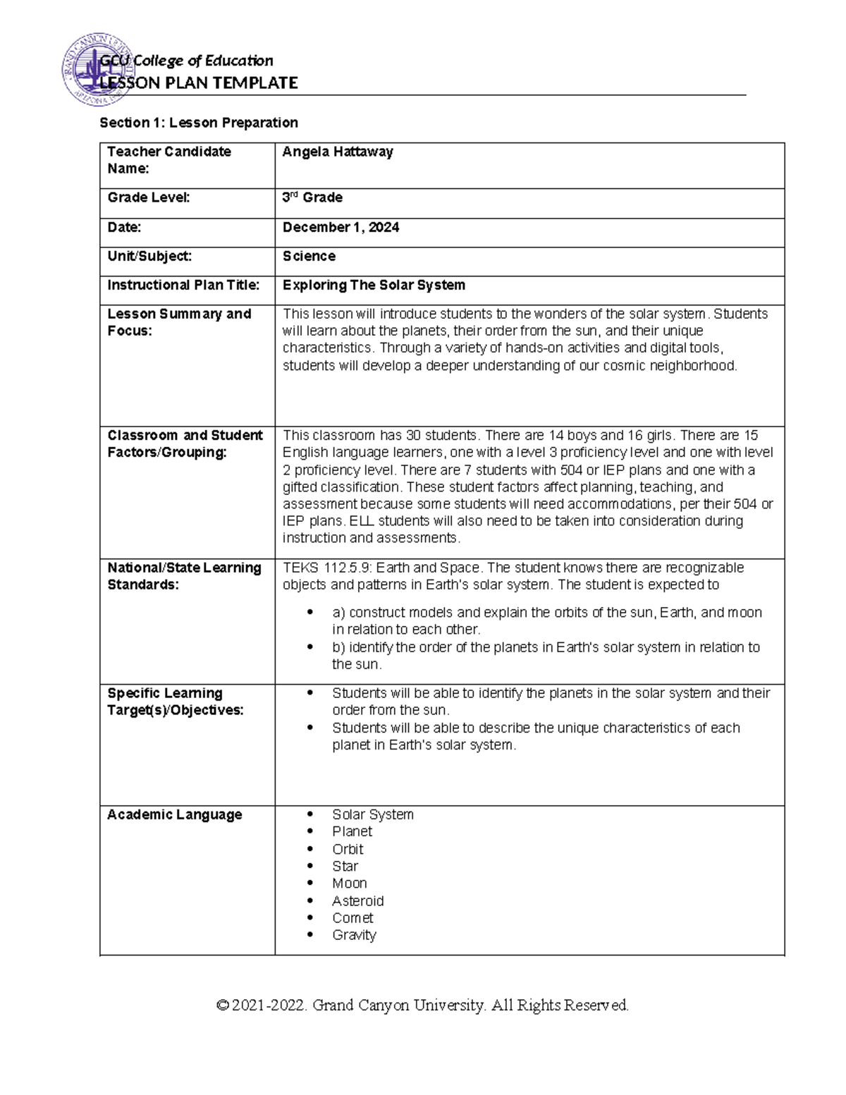 Topic 6 - Benchmark Lesson Plan - LESSON PLAN TEMPLATE Section 1 ...