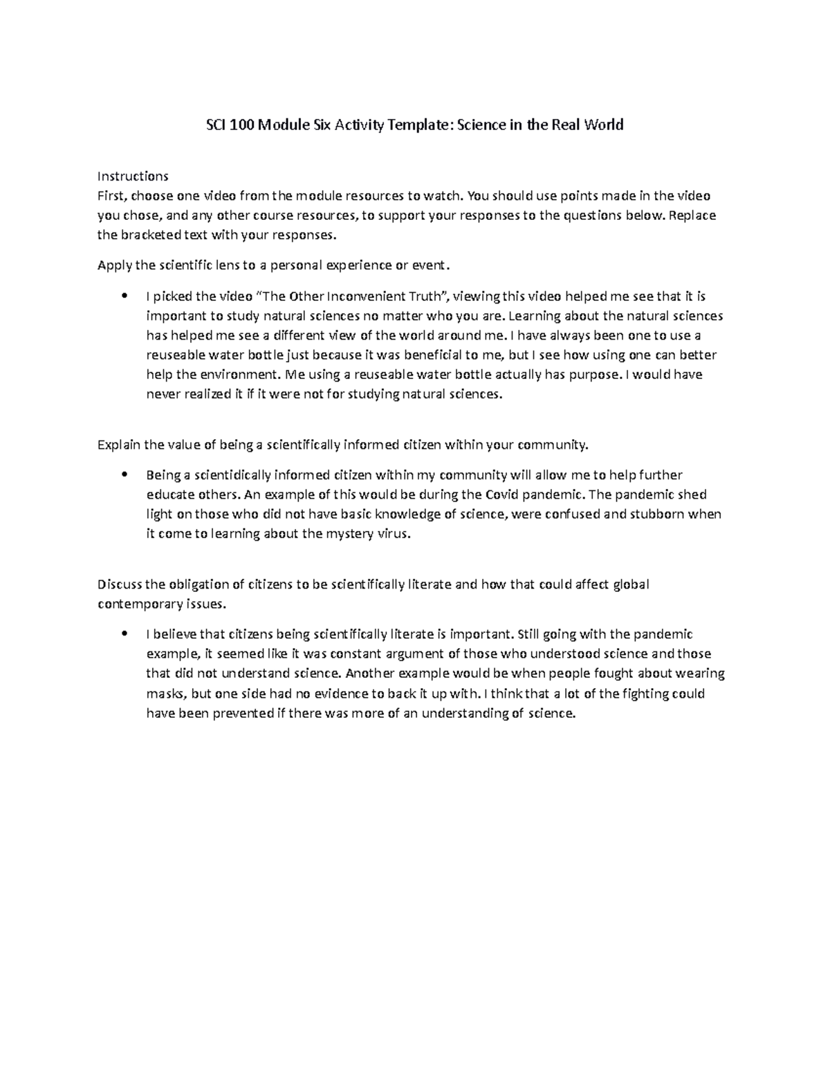 Science 6-1 Science in the Real World - SCI 100 Module Six Activity ...