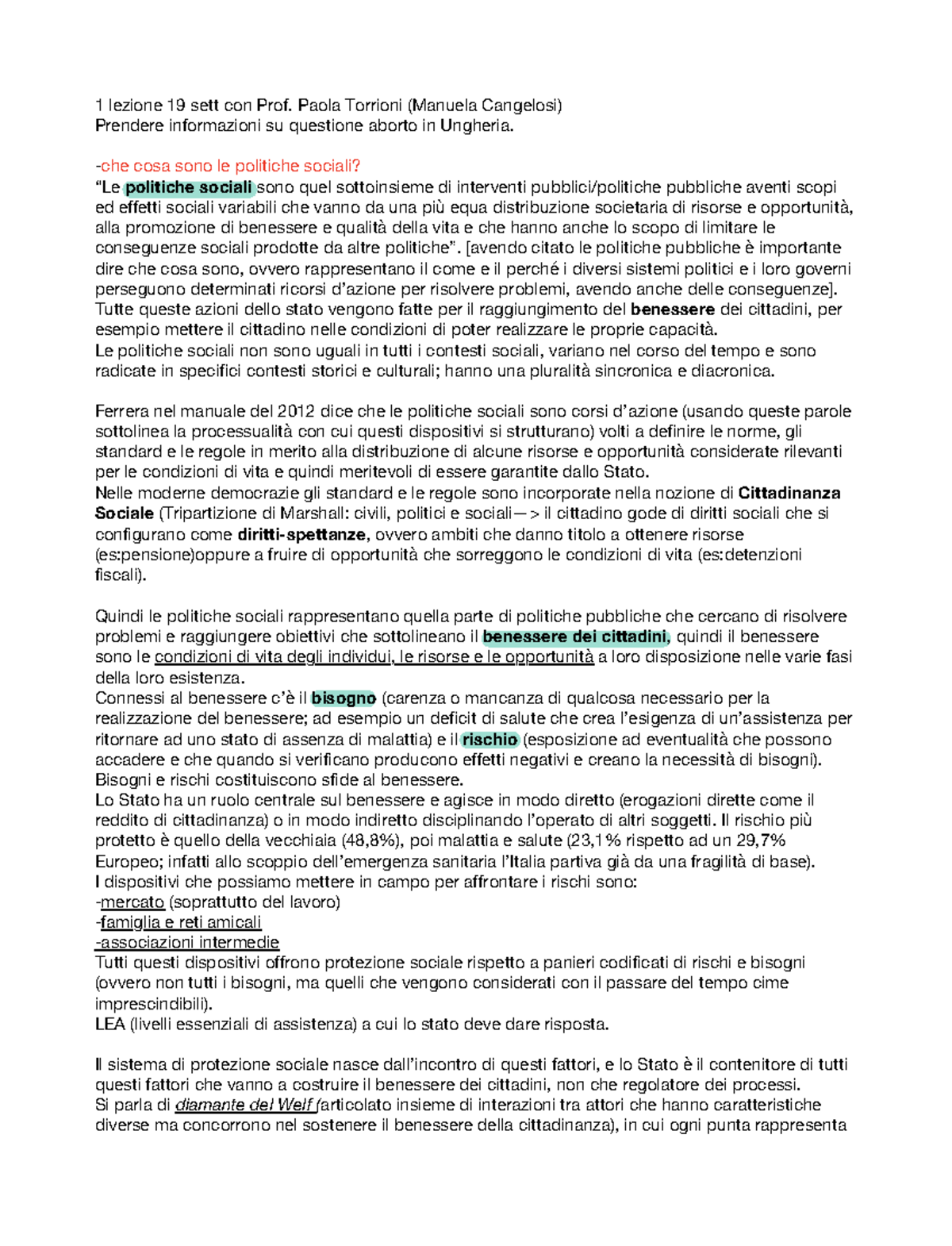 Processi Culturali E Politiche Sociali - 1 lezione 19 sett con Prof ...