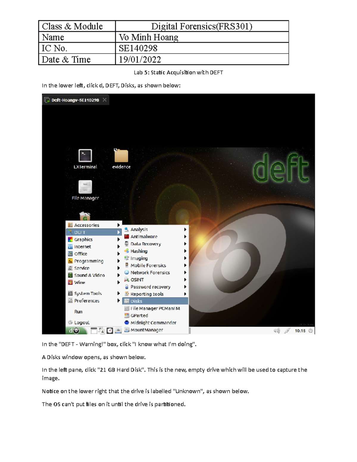 Lab5 Vo Minh Hoang SE140298 FRS301 - Lab 5: Static Acquisition with DEFT In the lower left ...