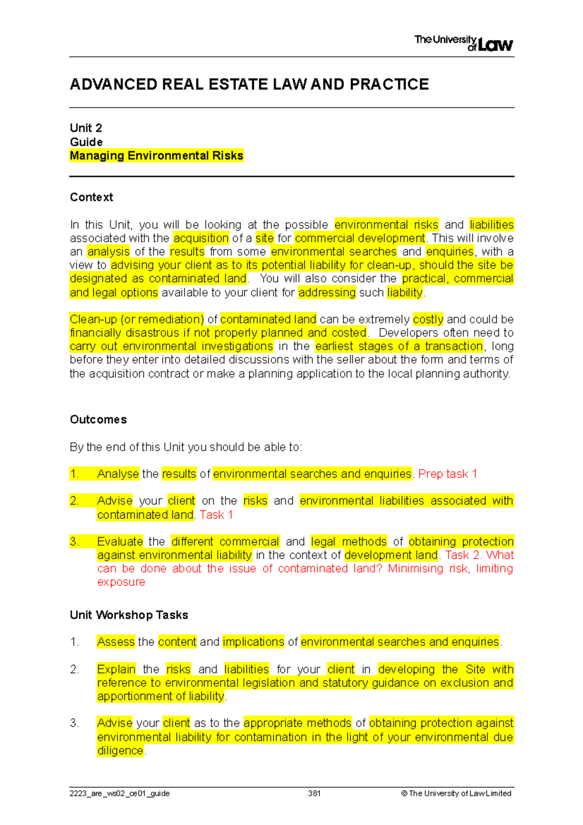 2223 are ws02 ce01 guide (1) - ADVANCED REAL ESTATE LAW AND PRACTICE ...