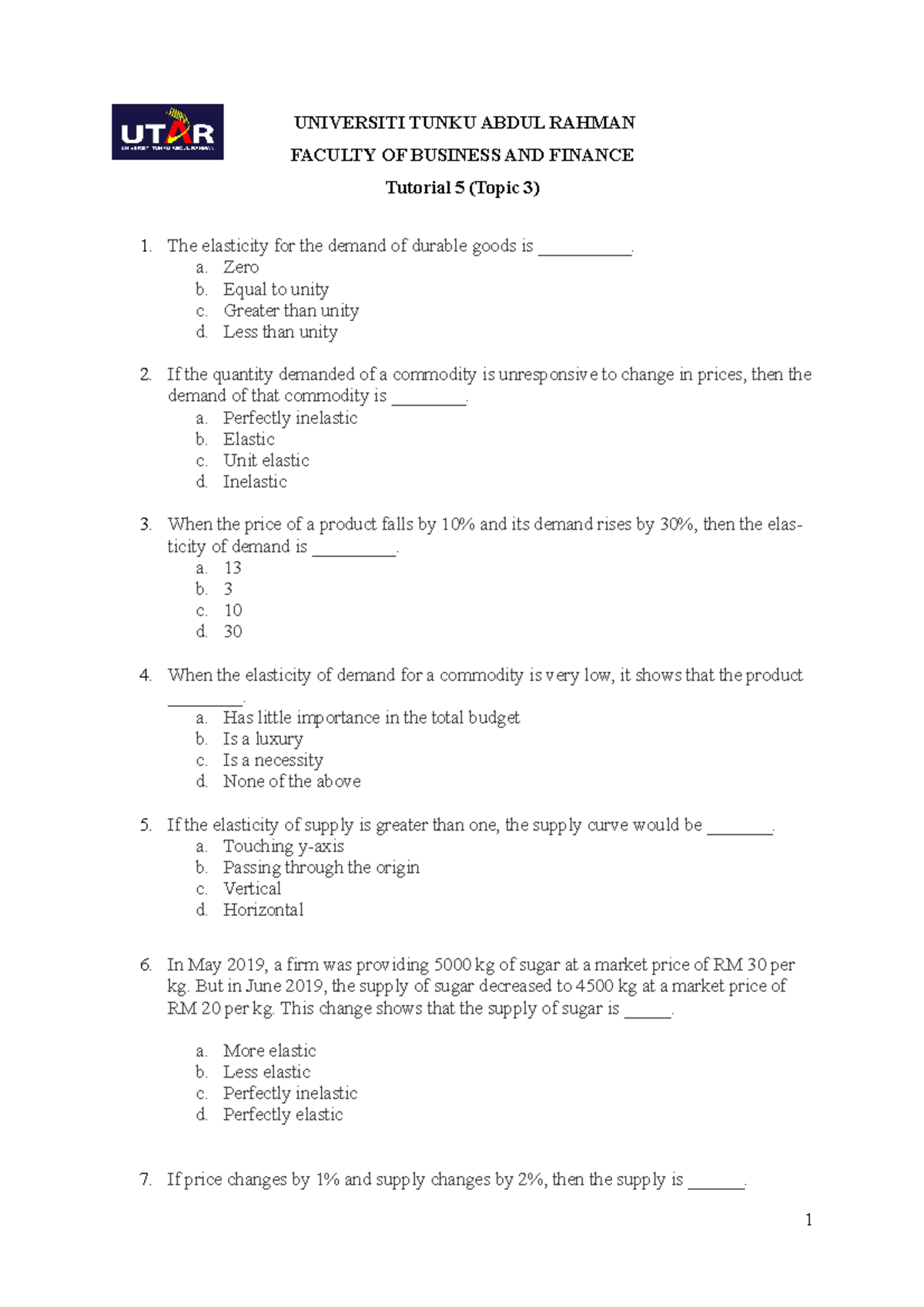 Micro-Tutorial 5 - tutorial - UNIVERSITI TUNKU ABDUL RAHMAN FACULTY OF ...