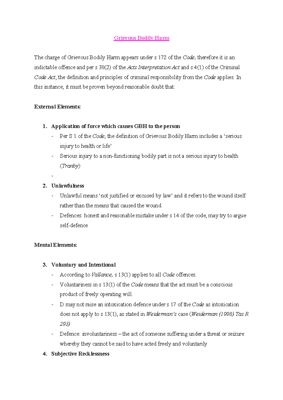 Grievous Bodily Harm and Wounding - Grievous Bodily Harm The charge of ...