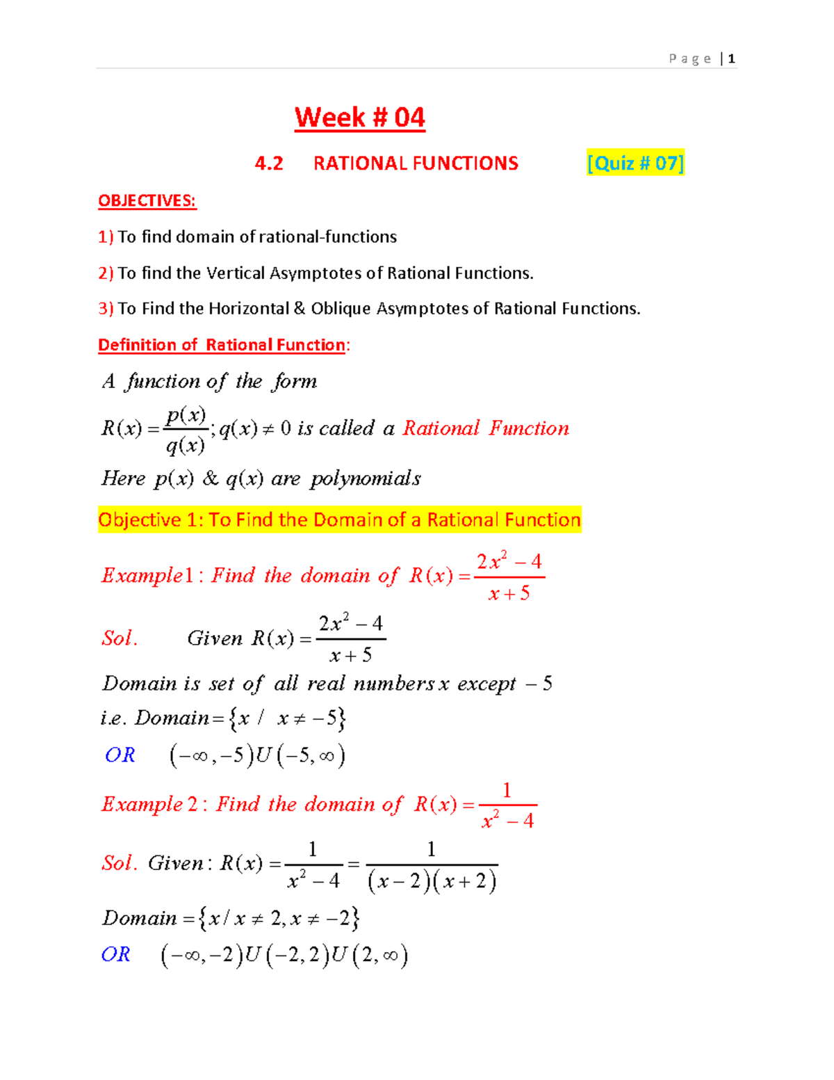 WEEK 4 (103) - MAth 103 week 4 lecture notes - Week # 04 4 RATIONAL ...