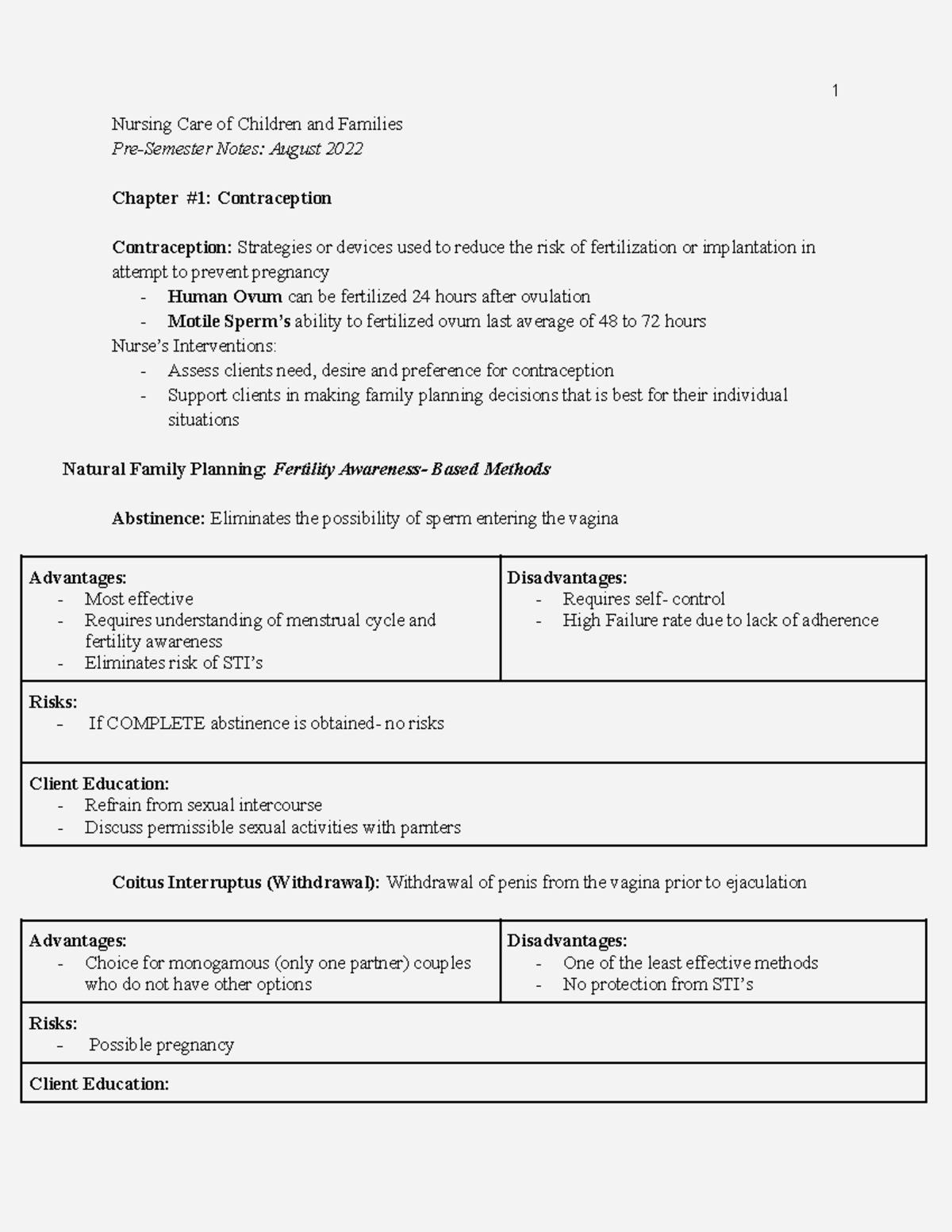 NUR 140 (OB) Notes - Nursing Care of Children and Families Pre-Semester ...