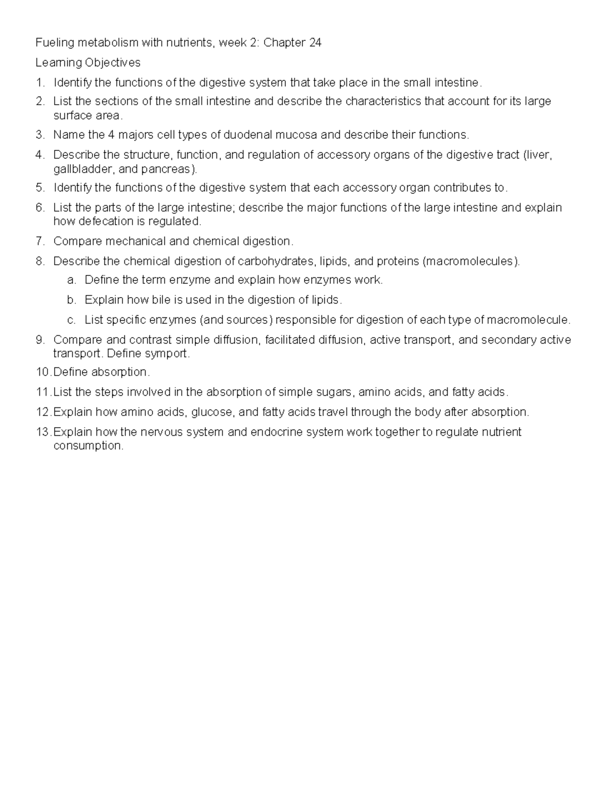 Week 10- Digestive System 2 - Fueling metabolism with nutrients, week 2 ...