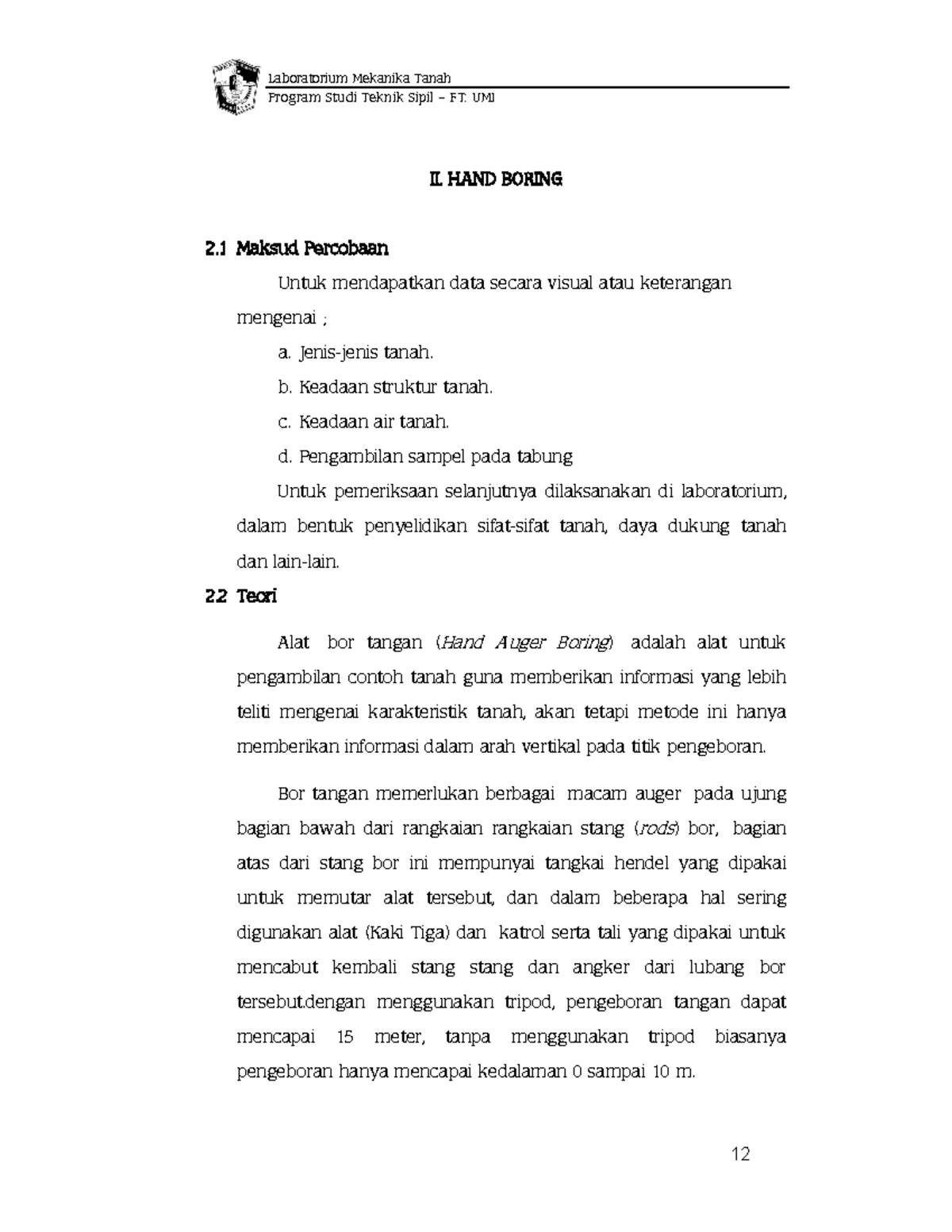 2.materi Hndboring - macro - Program Studi Teknik Sipil – FT. UMI II ...