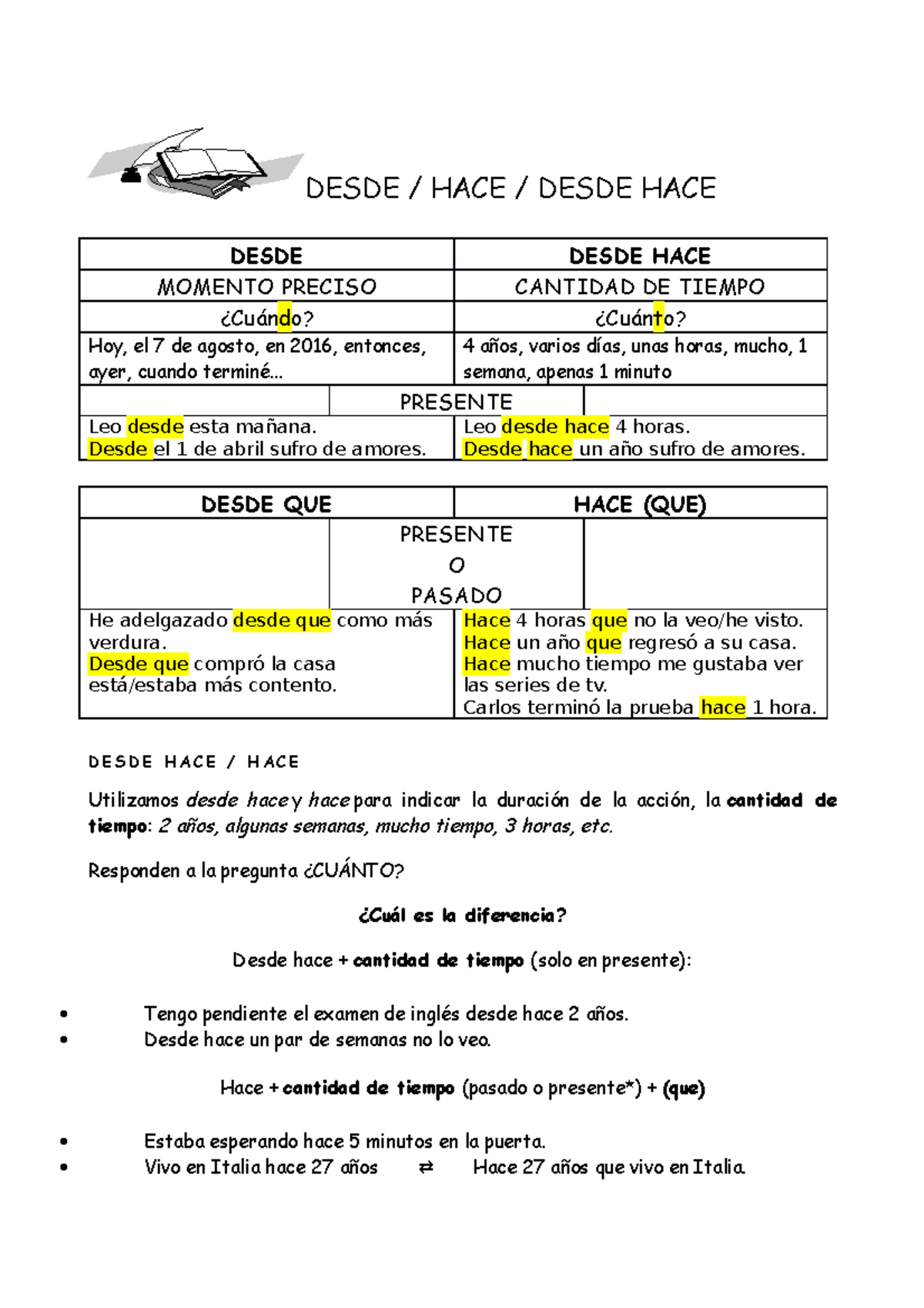 Desde-Hace (usos) - DIFFERENZA DESDE-HACE. APPUNTI PRESI A LEZIONE, BEN ...