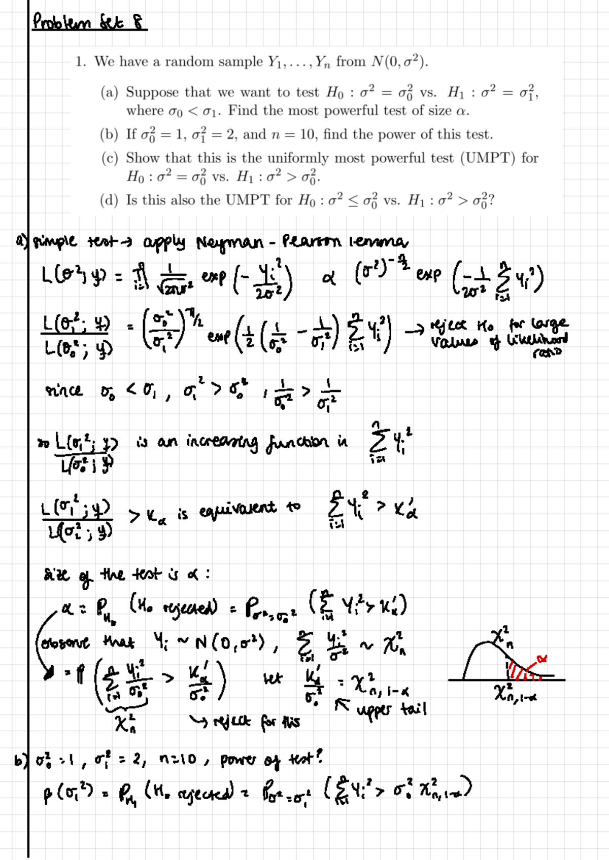 LT Problem Set 8 - Problem Set 8 9) simple teet - > apply Neyman-Pearson Lemma (02 , y = o - Studocu