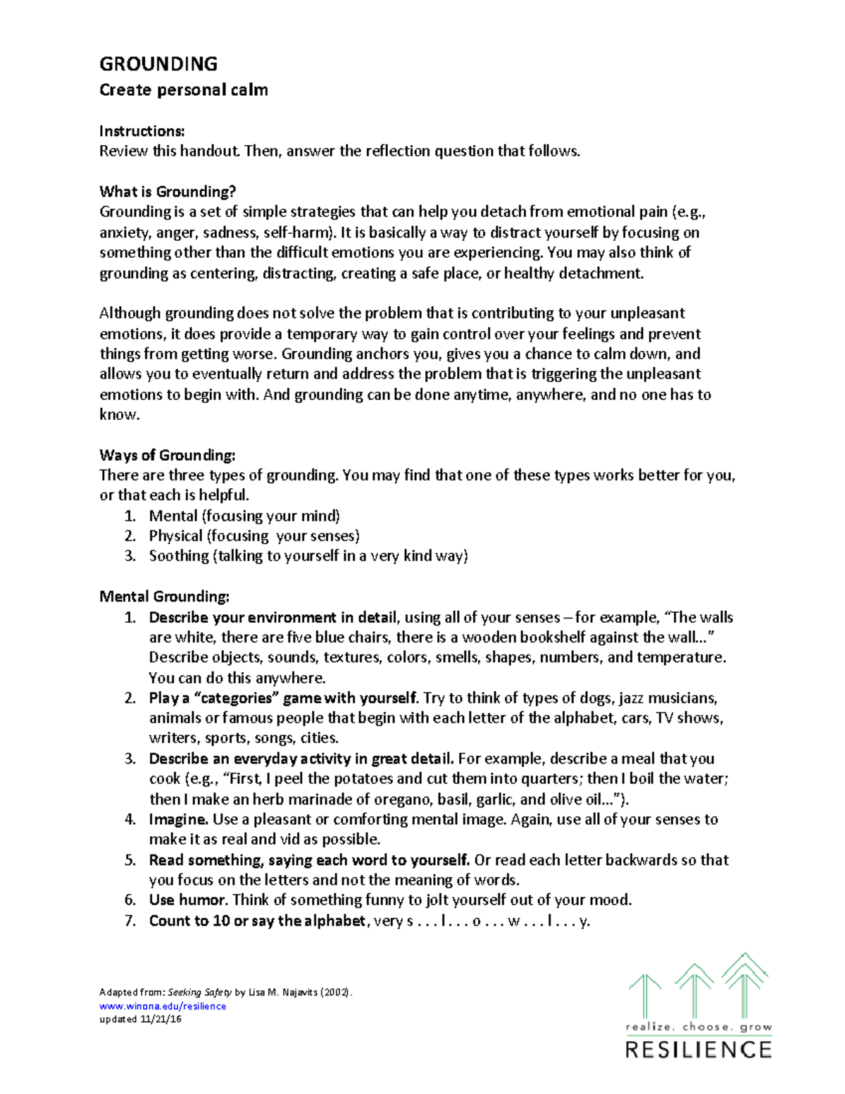 Grounding-Worksheet - Grounding techniques - GROUNDING Create personal ...