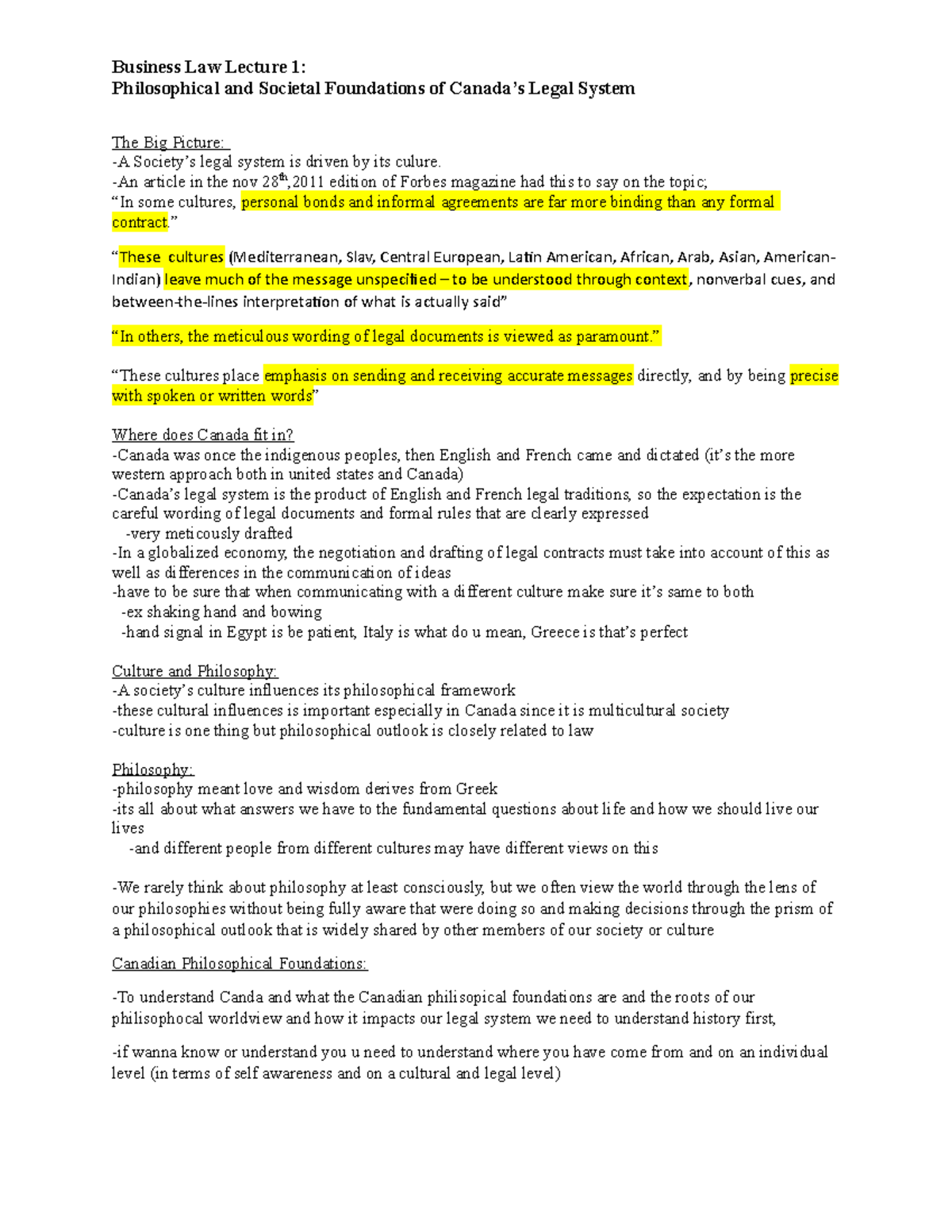 Business Law Lecture 1 Notes - Philosophical and Societal Foundations ...