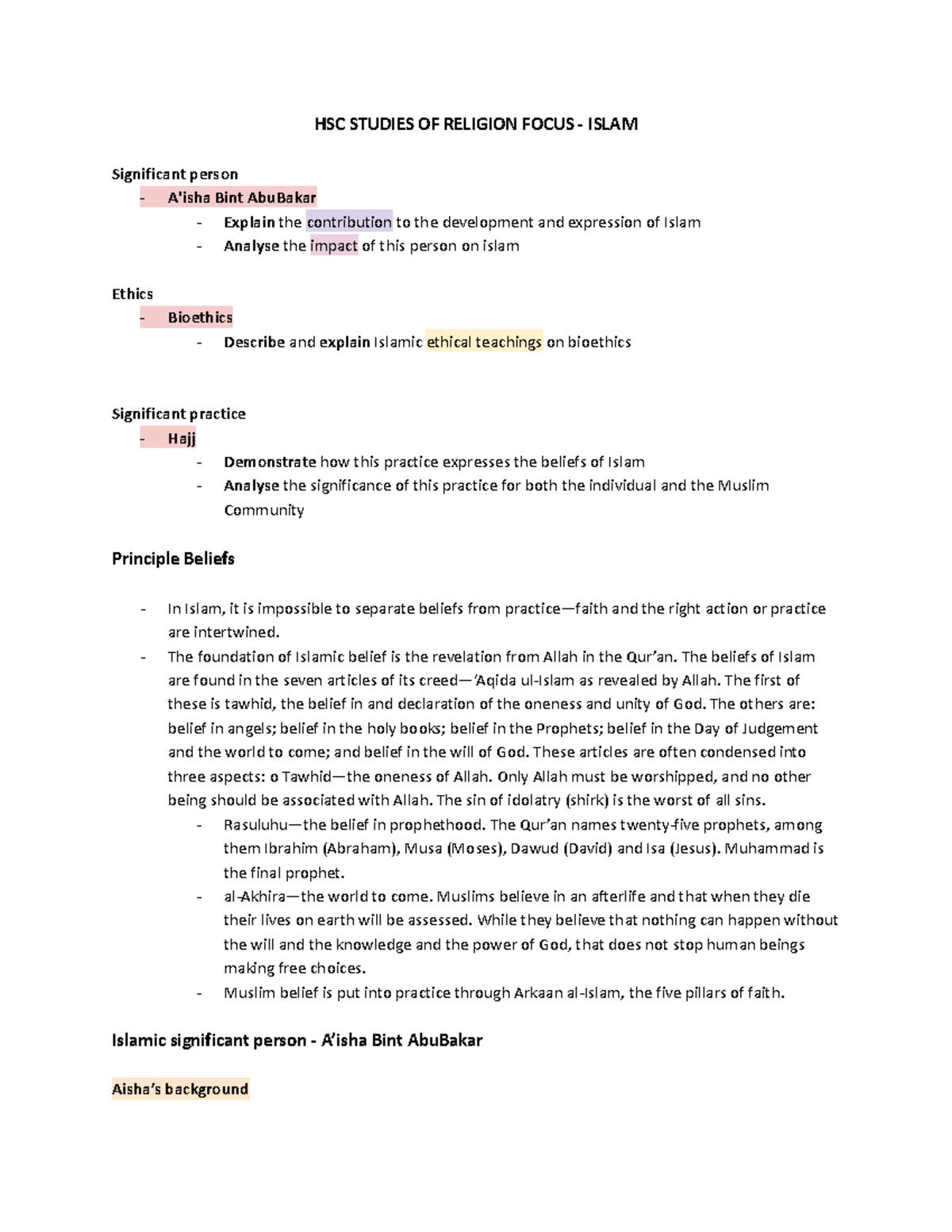 Islam - hsc summary - HSC STUDIES OF RELIGION FOCUS - ISLAM Significant ...