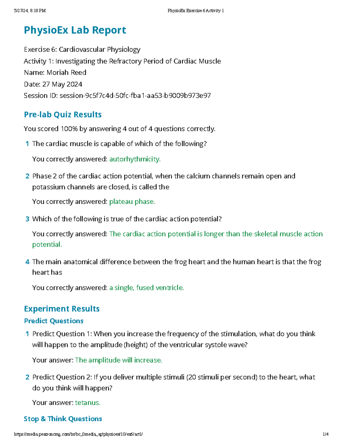 Physio Ex Exercise 6 Activity 1 - PhysioEx Lab Report Exercise 6 ...