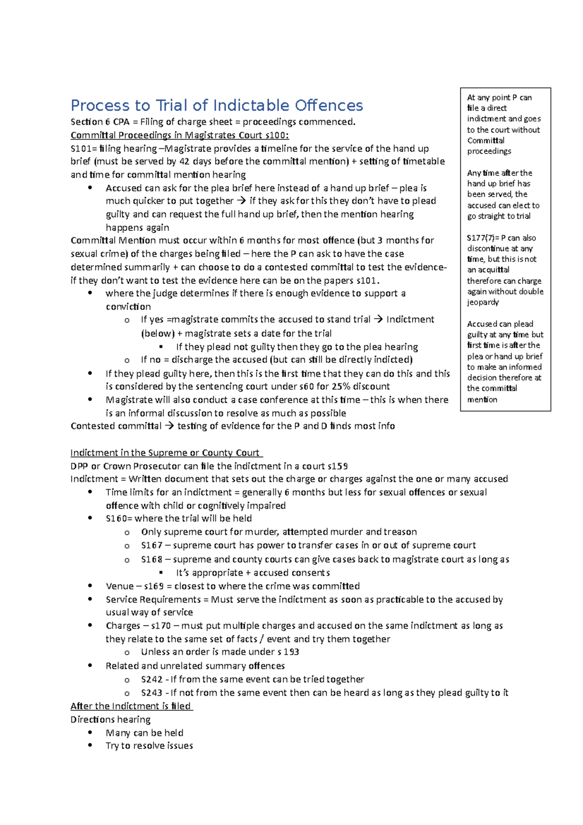 Process to Trial of Indictable Offences - Committal Proceedings in ...
