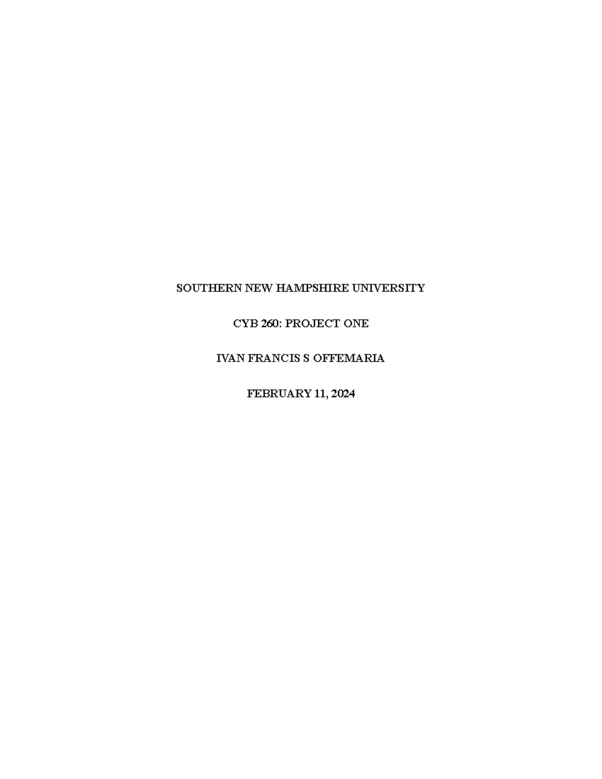 CYB260 Project One - SOUTHERN NEW HAMPSHIRE UNIVERSITY CYB 260: PROJECT ...