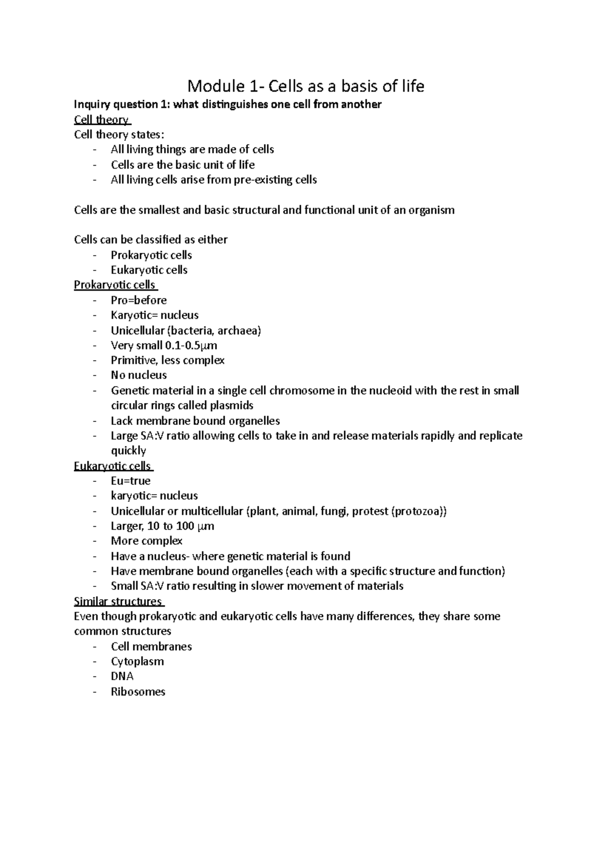 Cells as a basis of life - first syllabus dot point for year 11 biology ...
