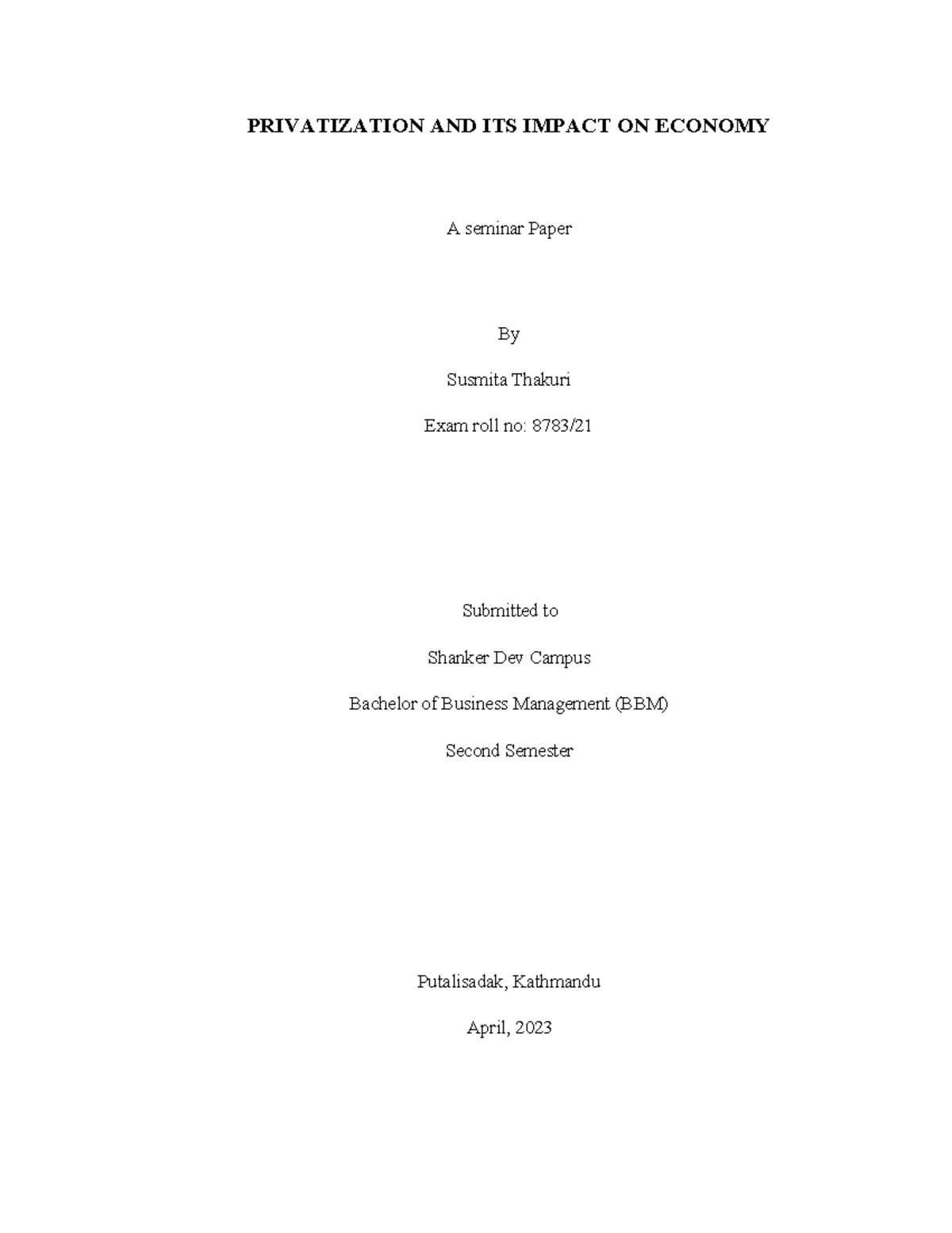 Privatization AND ITS Impact ON Economy - PRIVATIZATION AND ITS IMPACT ...