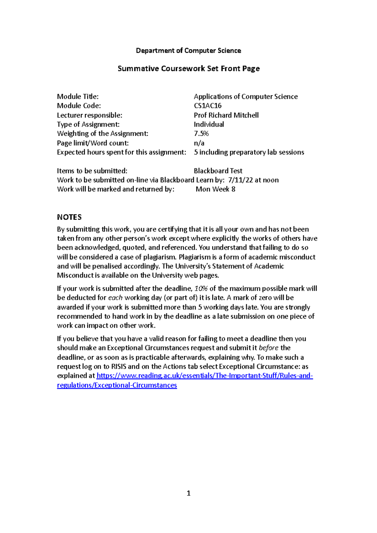 CS1AC16 Artificial Intelligence Assessment - Department of Computer ...