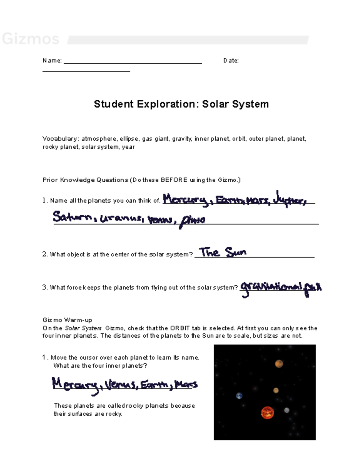 Solar System SE - Answers provided - Name ...
