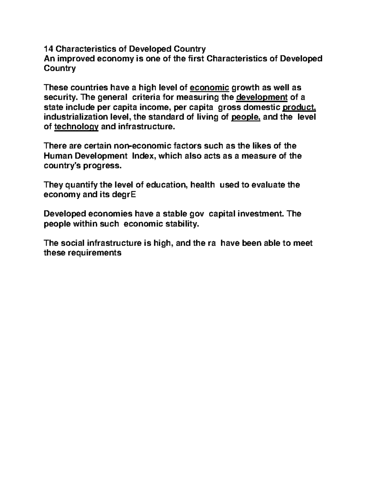 assignment on chracteristics of developed countries - 14 ...