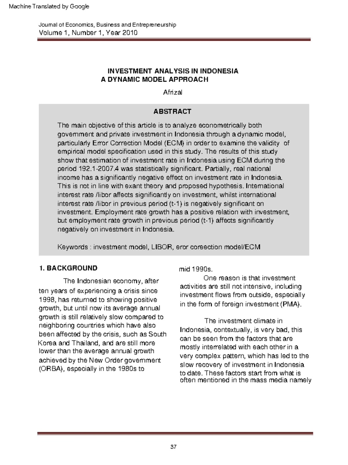 Journal of economics Bussiness 20 - ABSTRACT Volume 1, Number 1, Year ...