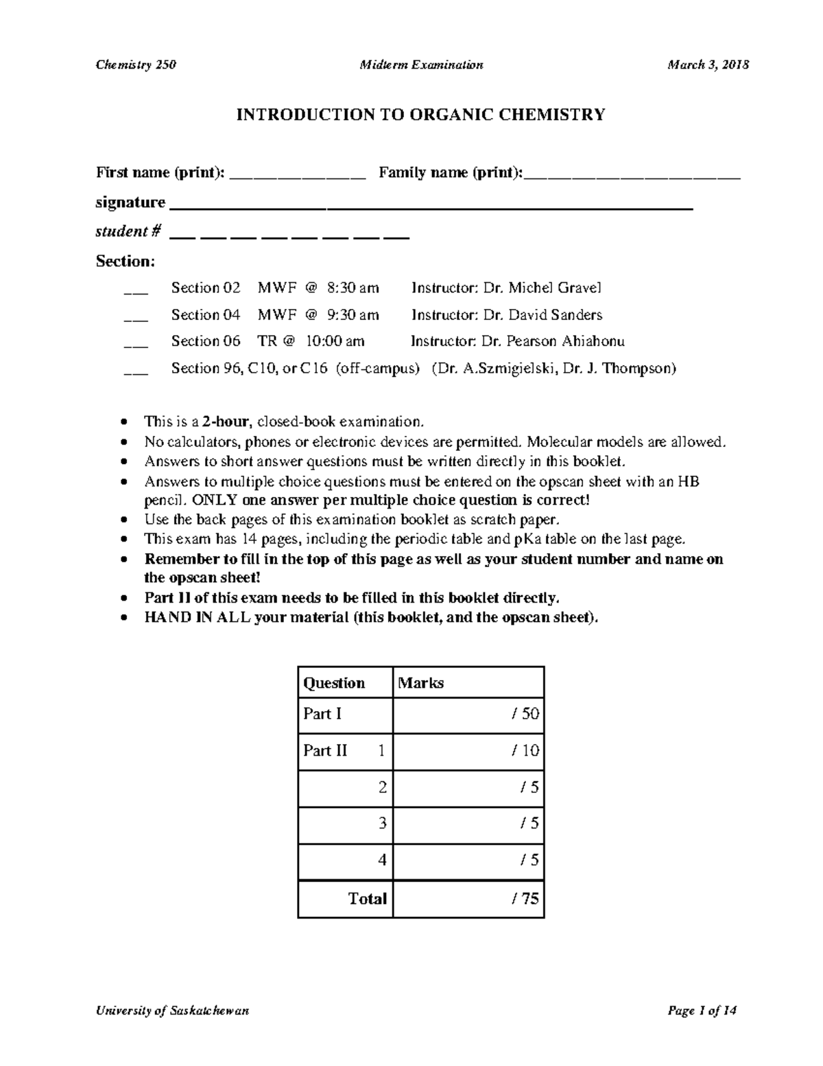 Midterm Exam 2018 - notes - INTRODUCTION TO ORGANIC CHEMISTRY First ...