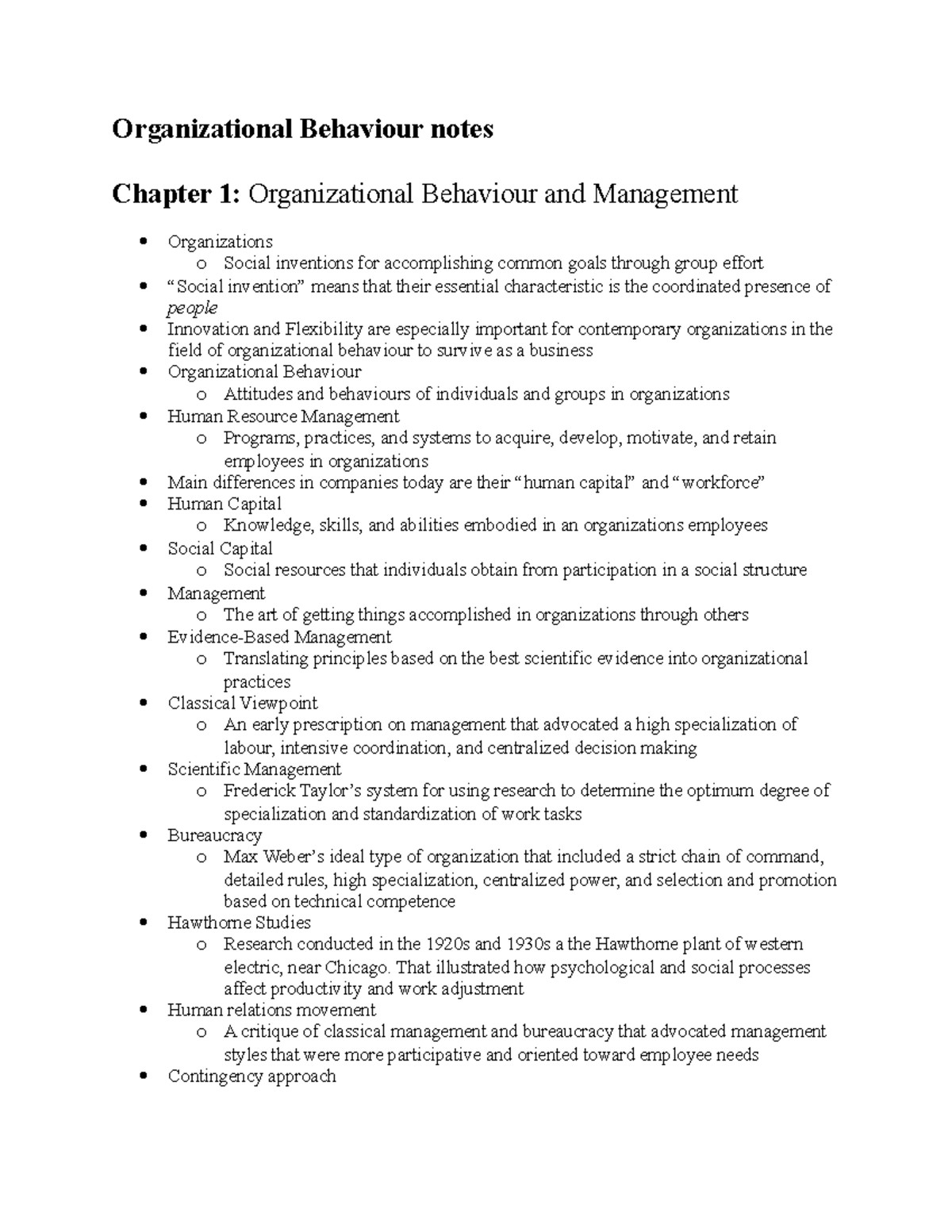 Organizational Behaviour notes - Organizational Behaviour notes Chapter ...