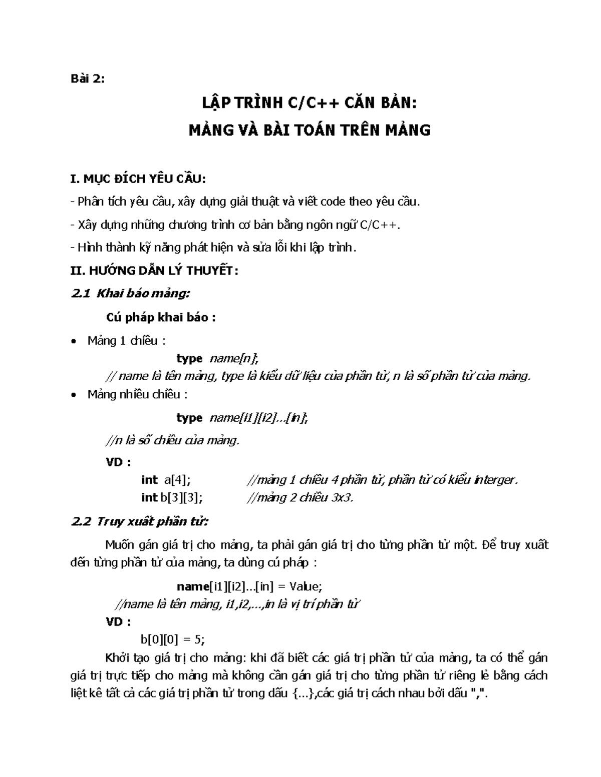 BAI THUC HANH 2 Array - Bài 2 : LẬP TRÌNH C/C++ CĂN BẢN: MẢNG VÀ BÀI ...